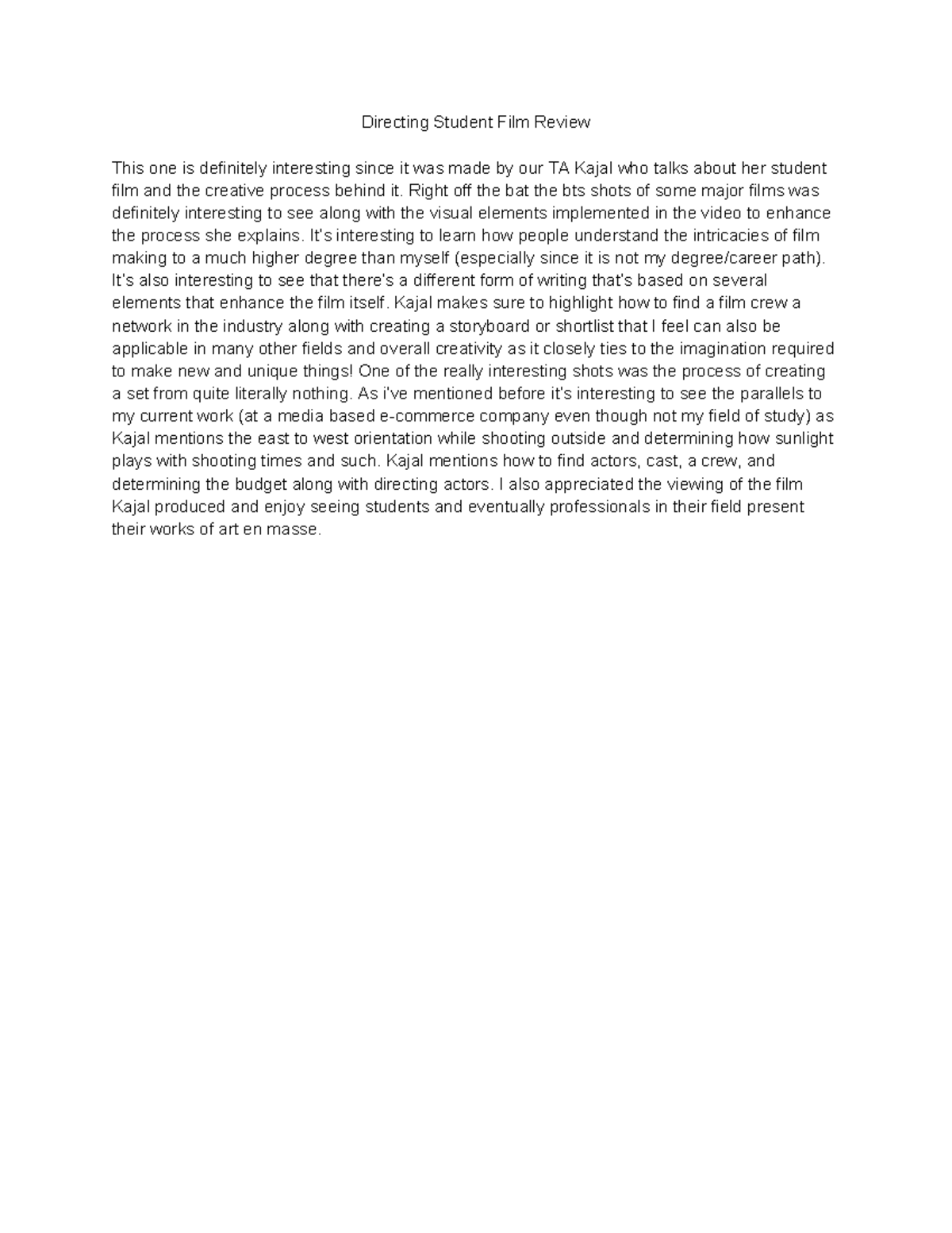 Directing Student Film Review - Right off the bat the bts shots of some ...