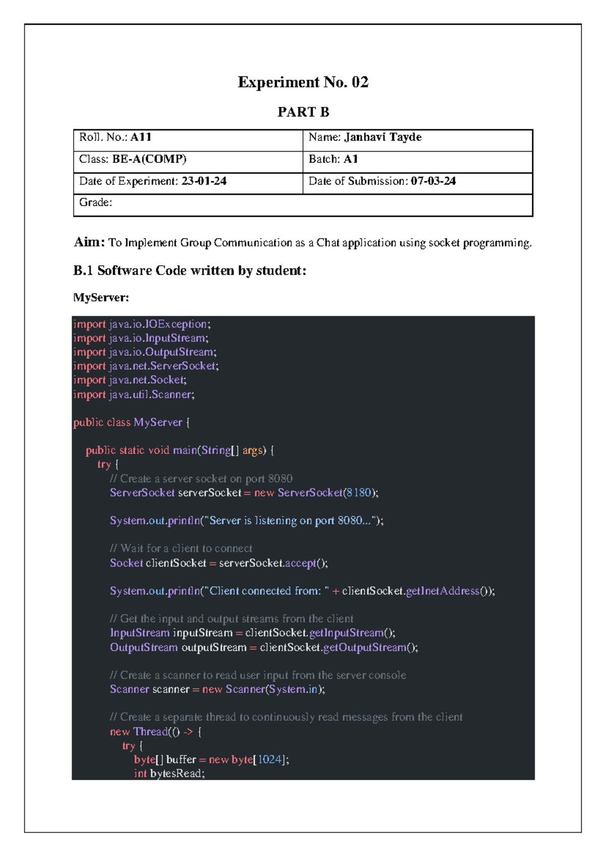 DC Exp 02 PRACTICAL - import java.io; import java.io; import java.io; import java.net; import ...