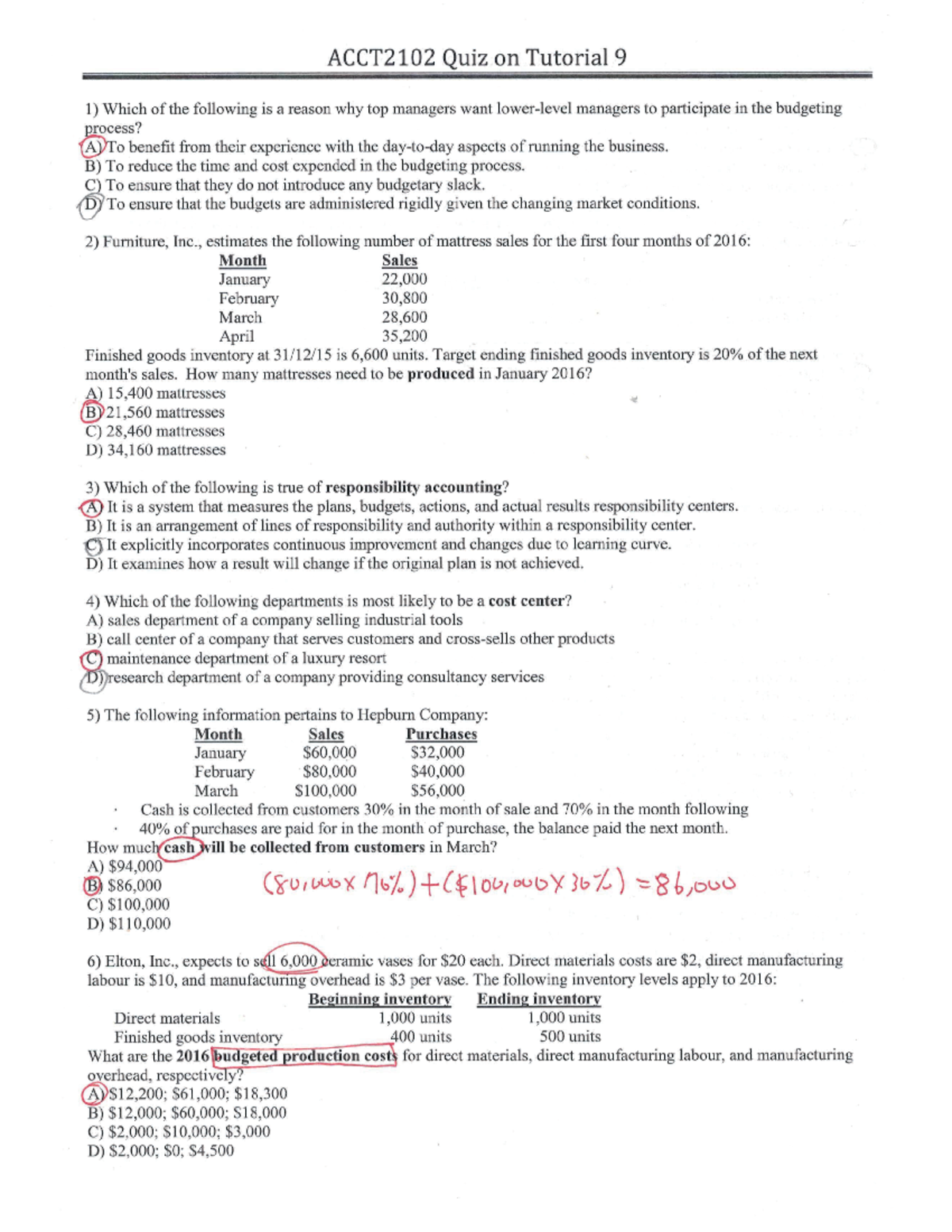 ACCT2102 T9 Quiz - Quiz questions are tested in the tutorial 9 ...