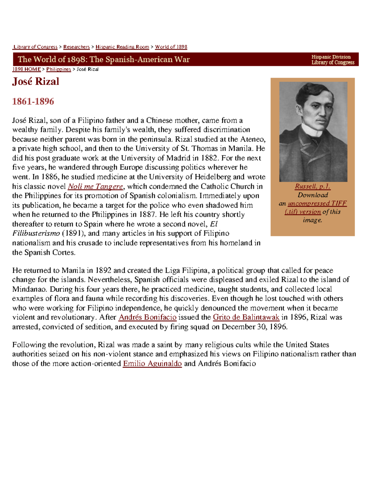 Library of Congress of Jose Rizal - Library of Congress > Researchers ...