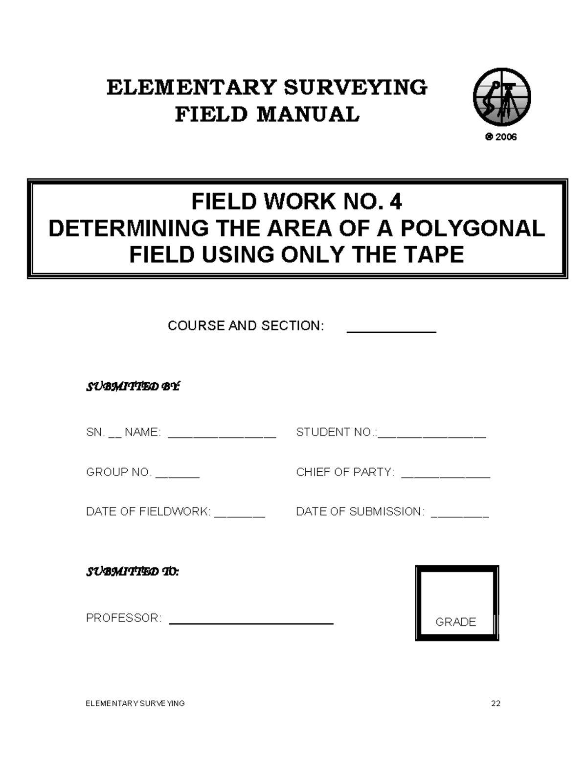 Field WORK NO. 4 - Determining THE AREA OF A Polygonal Field Using ONLY ...