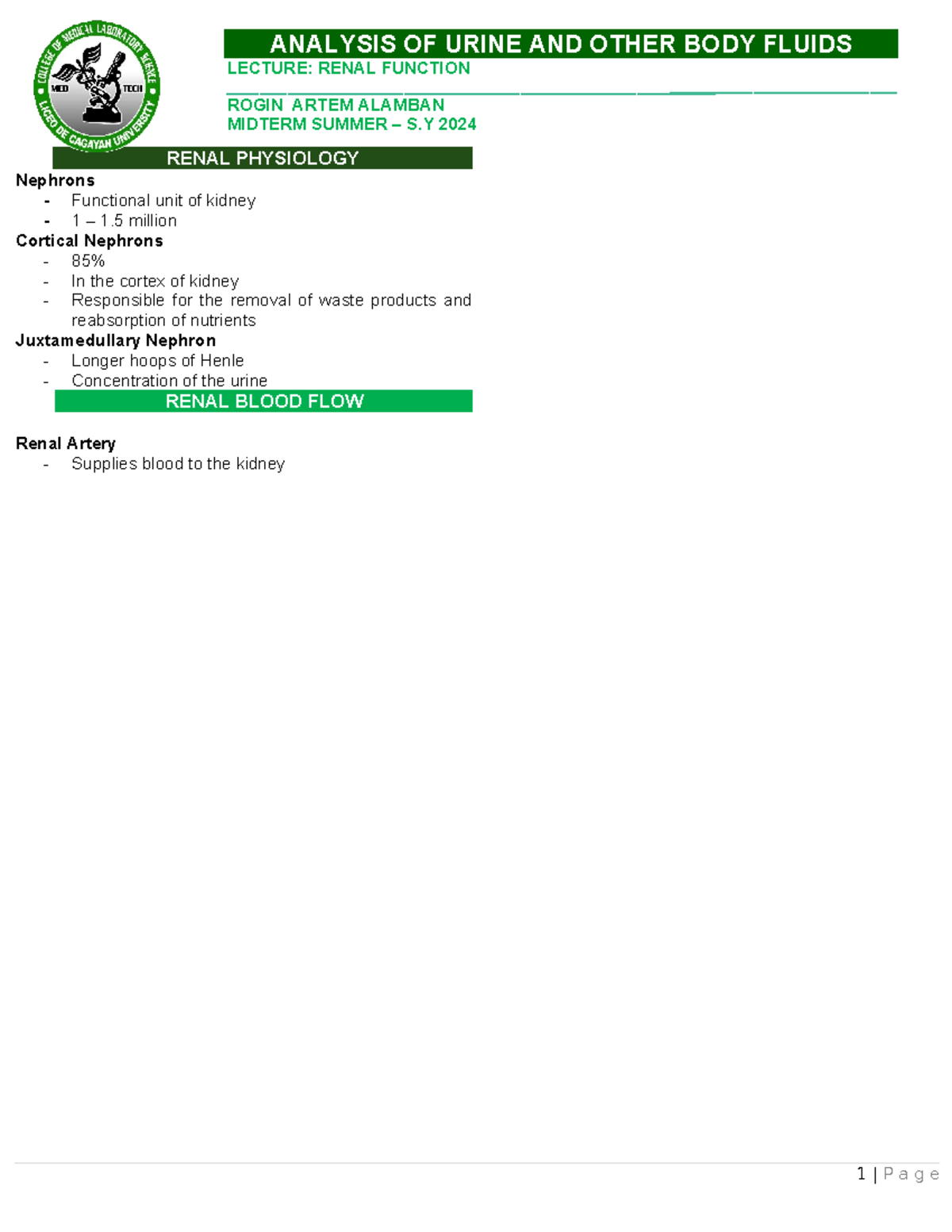 AUBF Chap 4 - none - ANALYSIS OF URINE AND OTHER BODY FLUIDS LECTURE ...