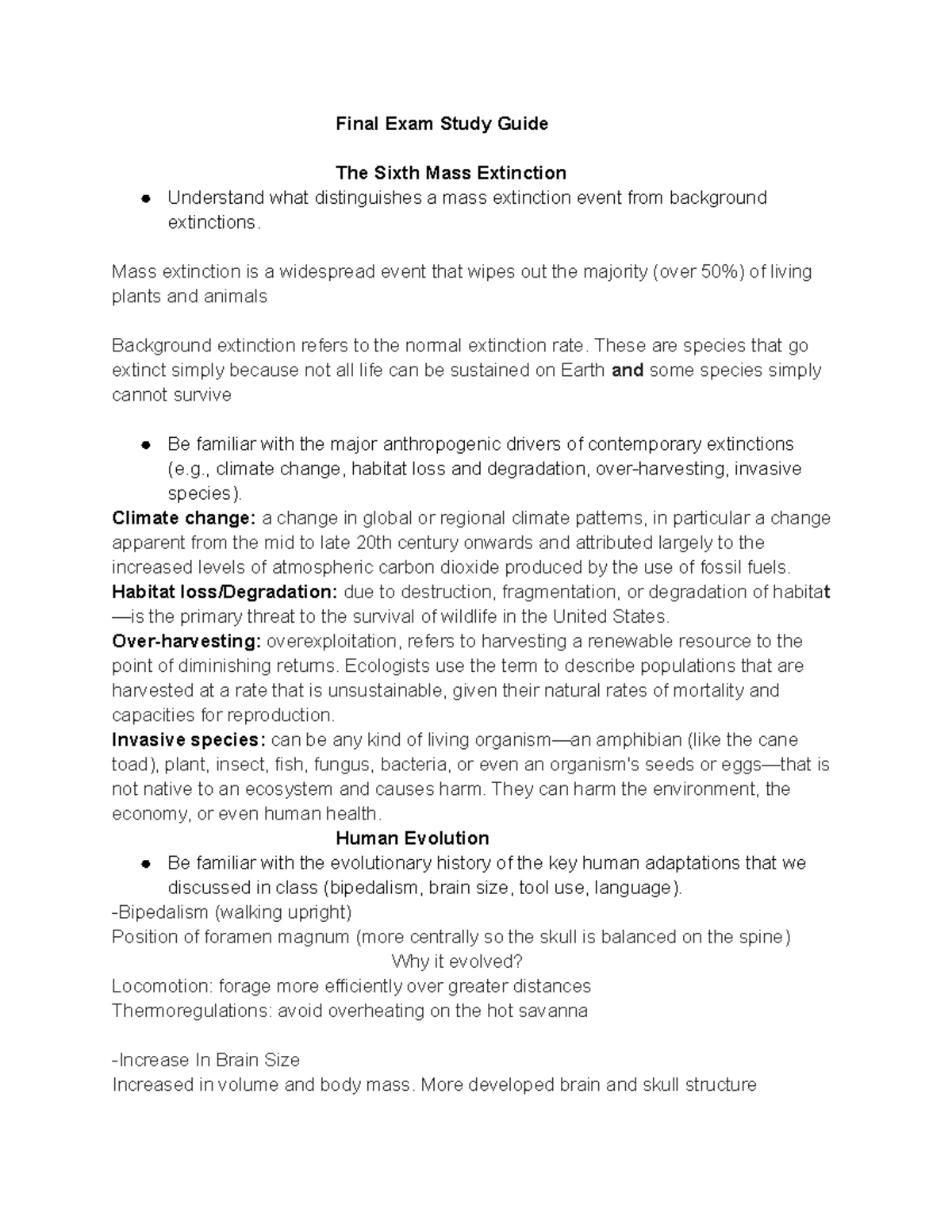 Bio 102 final study guide - Final Exam Study Guide The Sixth Mass ...