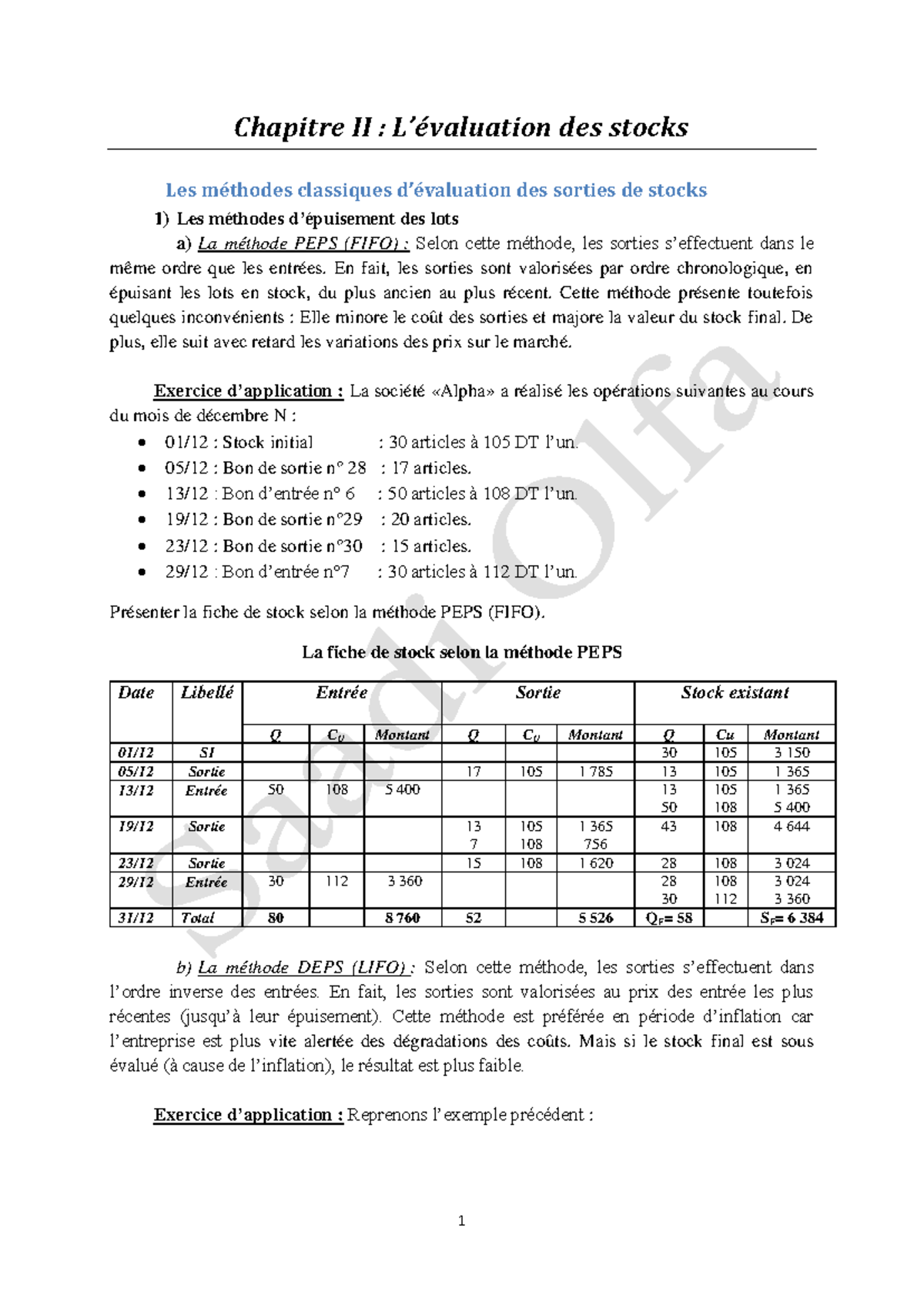 Cours stock execrcices corriges - Chapitre II : L’évaluation des stocks ...