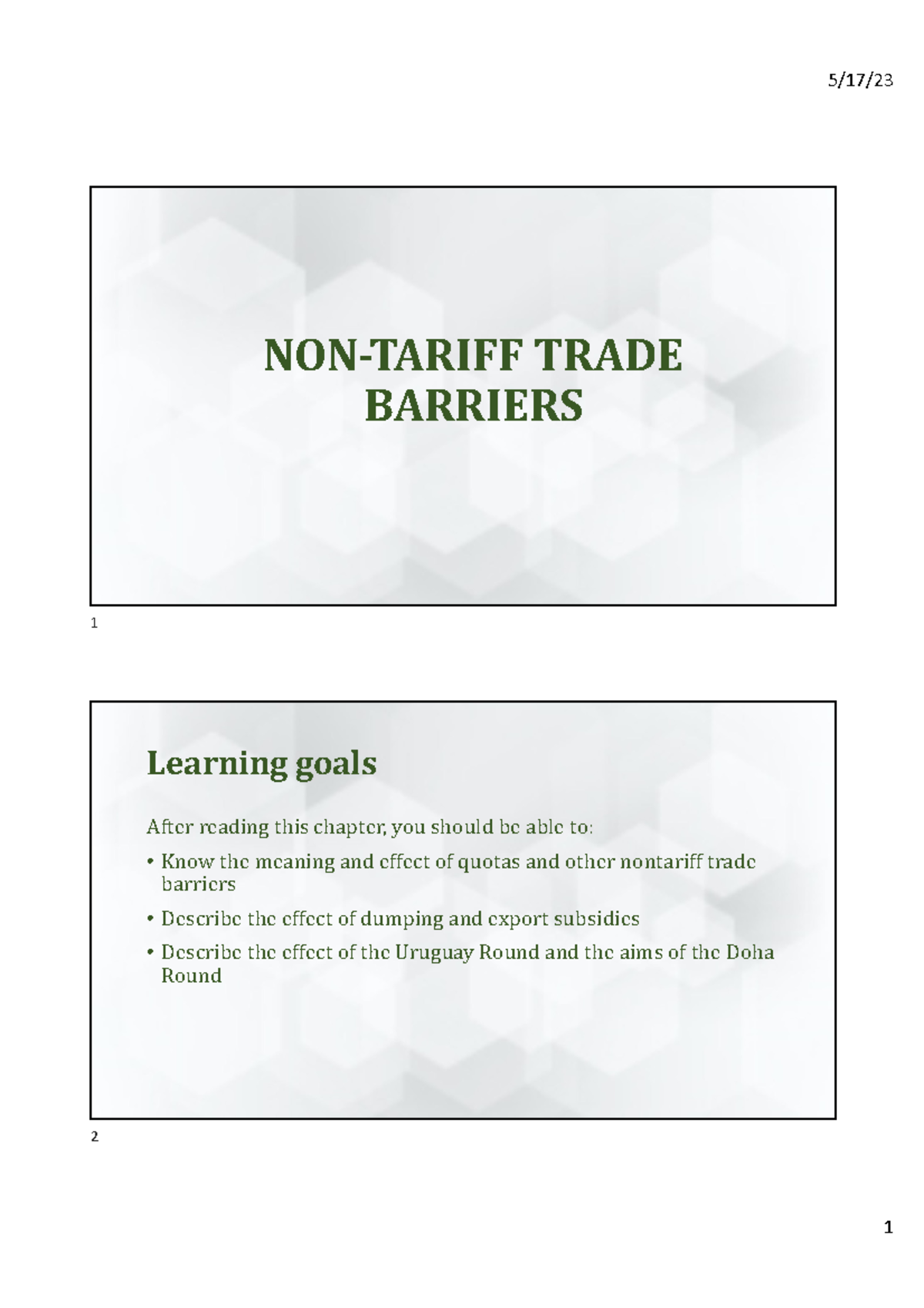 5. NON- Tariff Trade Barriers - NON-TARIFF TRADE BARRIERS 1 Learning ...