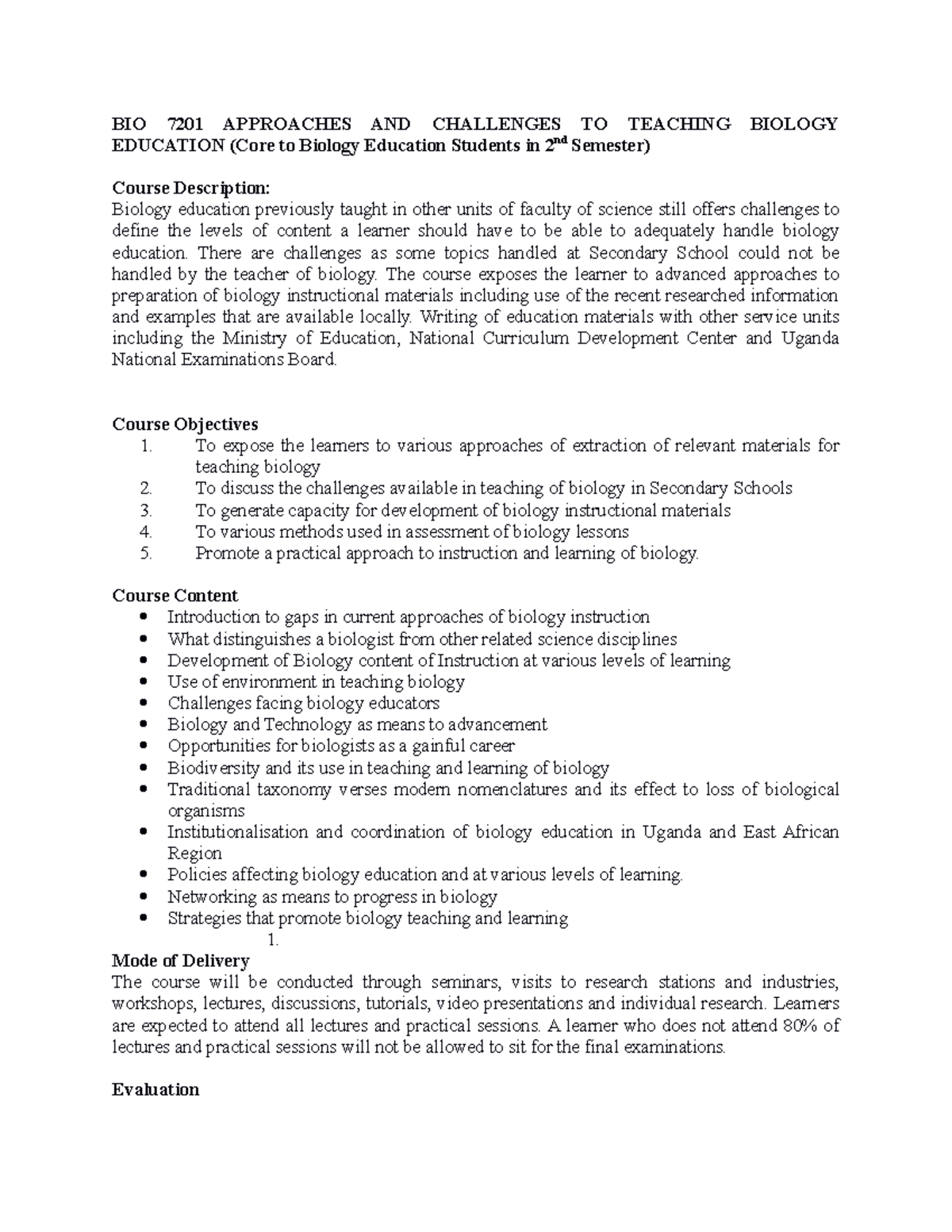 BIO 7201 Approaches AND Challenges TO Teaching Biology Education - BIO ...