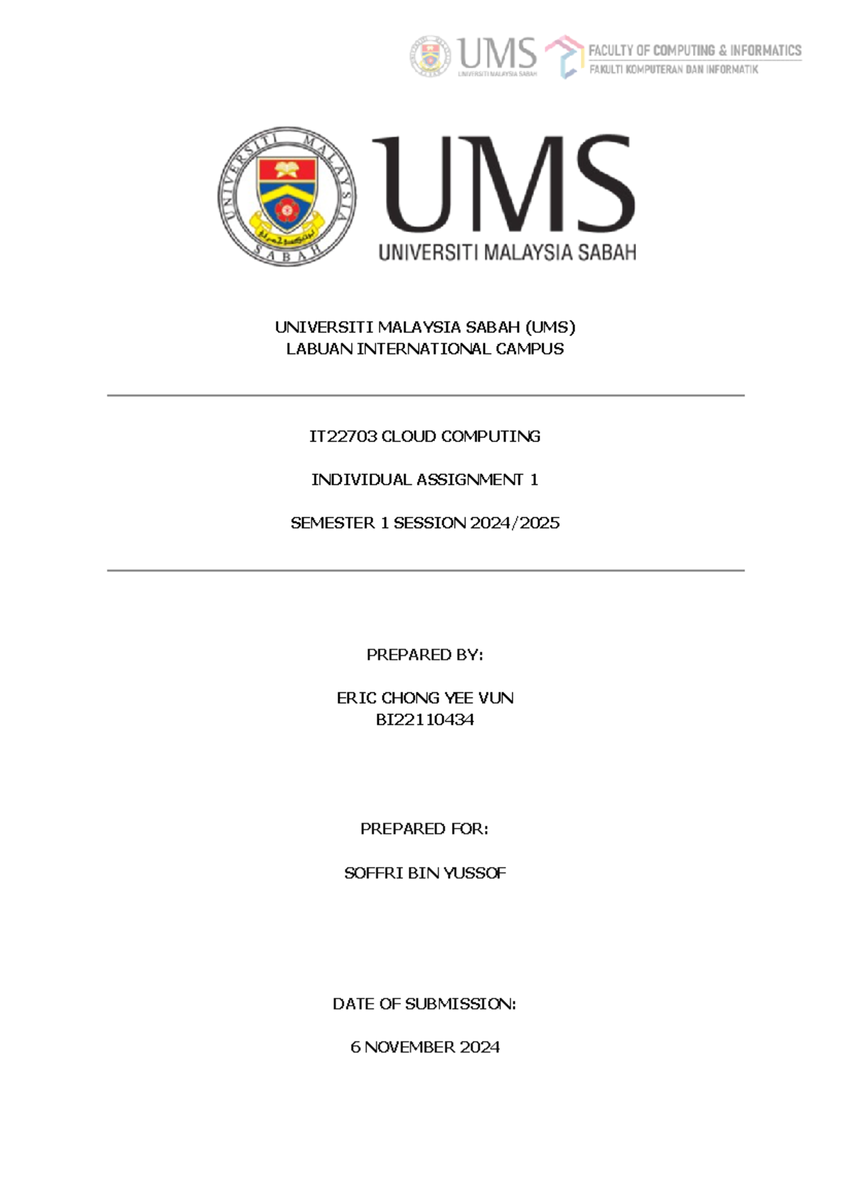 IT22703 Individual Assignment 1 - UNIVERSITI MALAYSIA SABAH (UMS ...