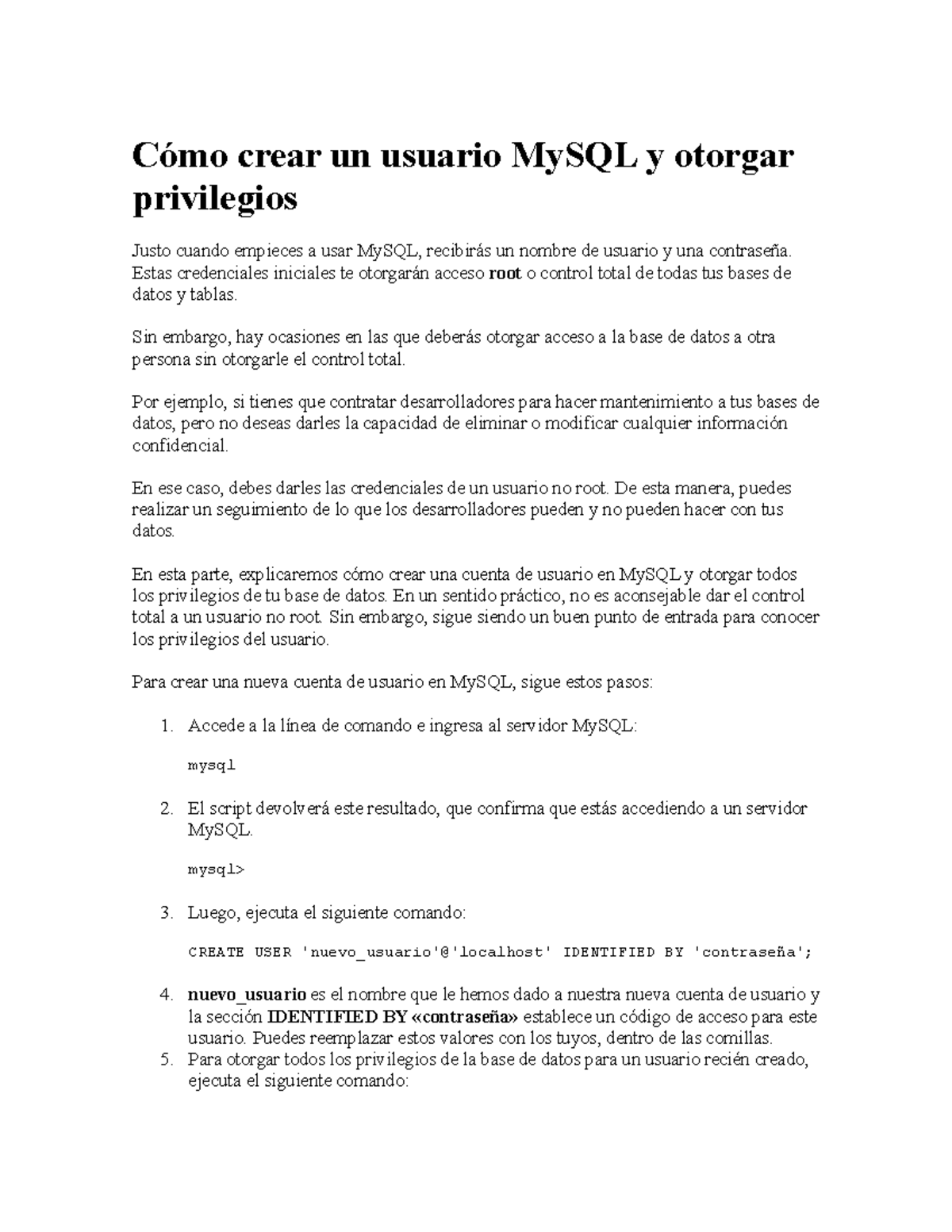 Cómo crear un usuario My SQL y otorgar privilegios - Cómo crear un ...