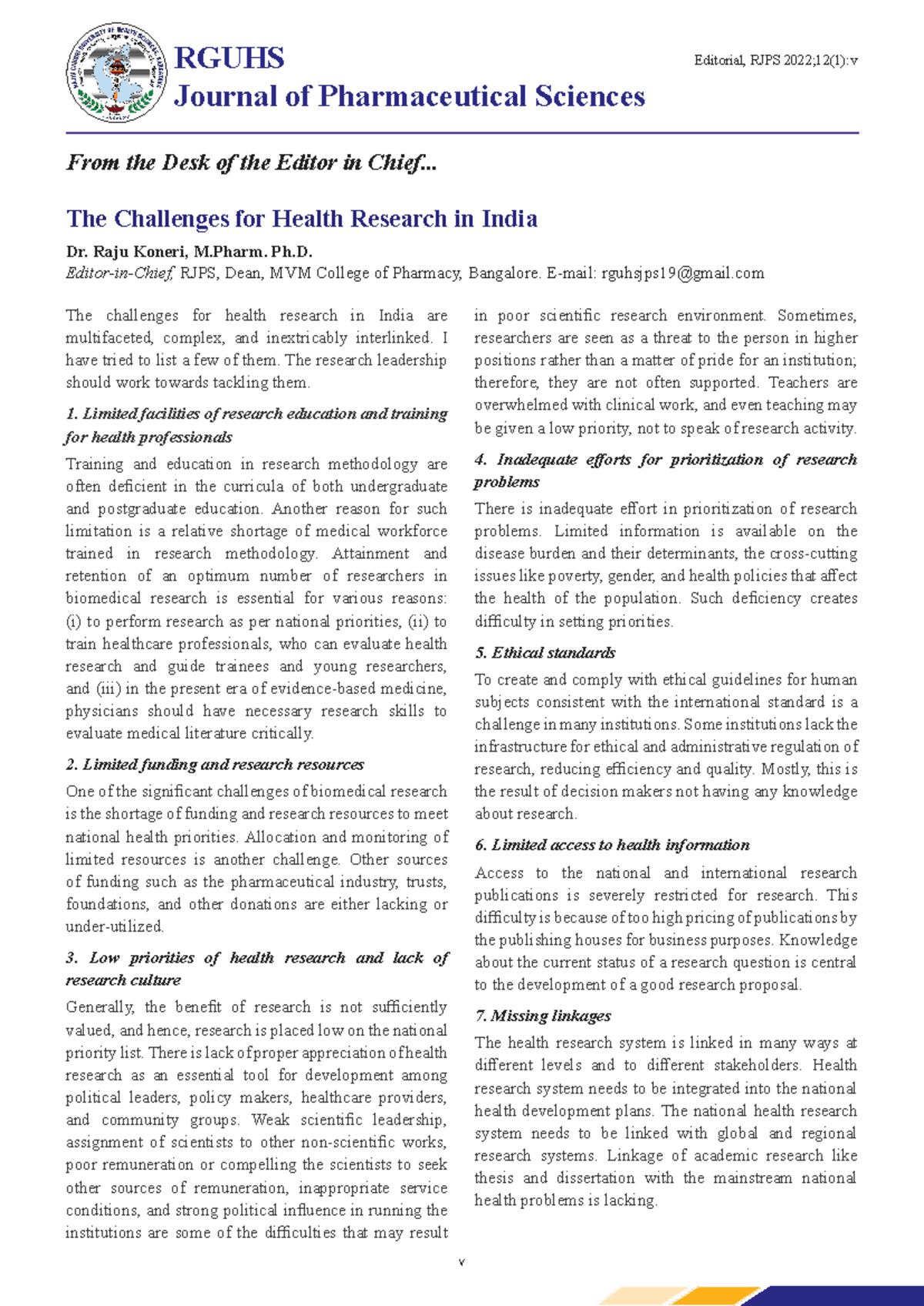 RJPS Editorial-2022-3 - RGUHS Journal of Pharmaceutical Sciences ...