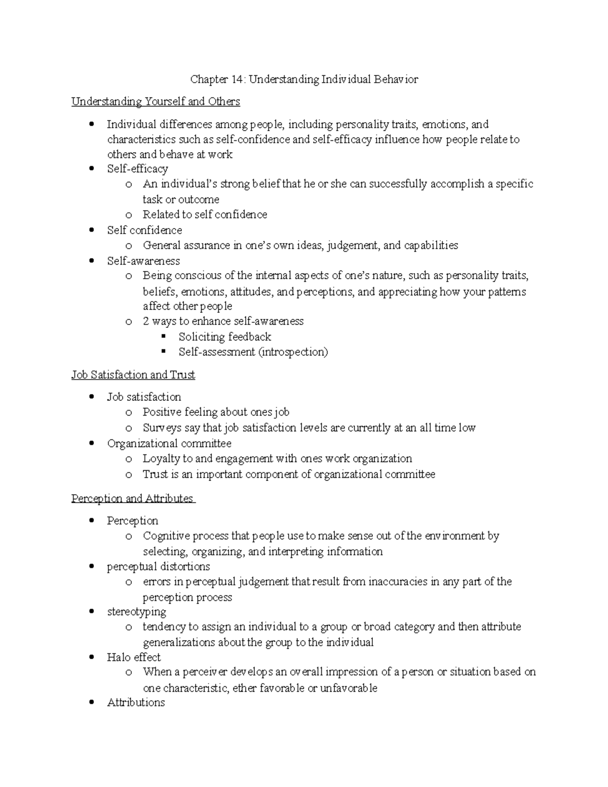 Chapter 14 Notes - Chapter 14: Understanding Individual Behavior ...