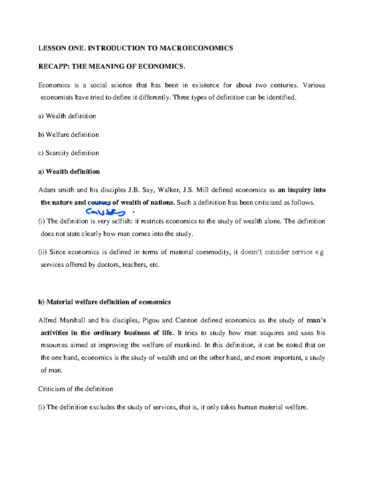 Lesson ONE Introduction TO Macroeconomics BCOM1 LESSON ONE