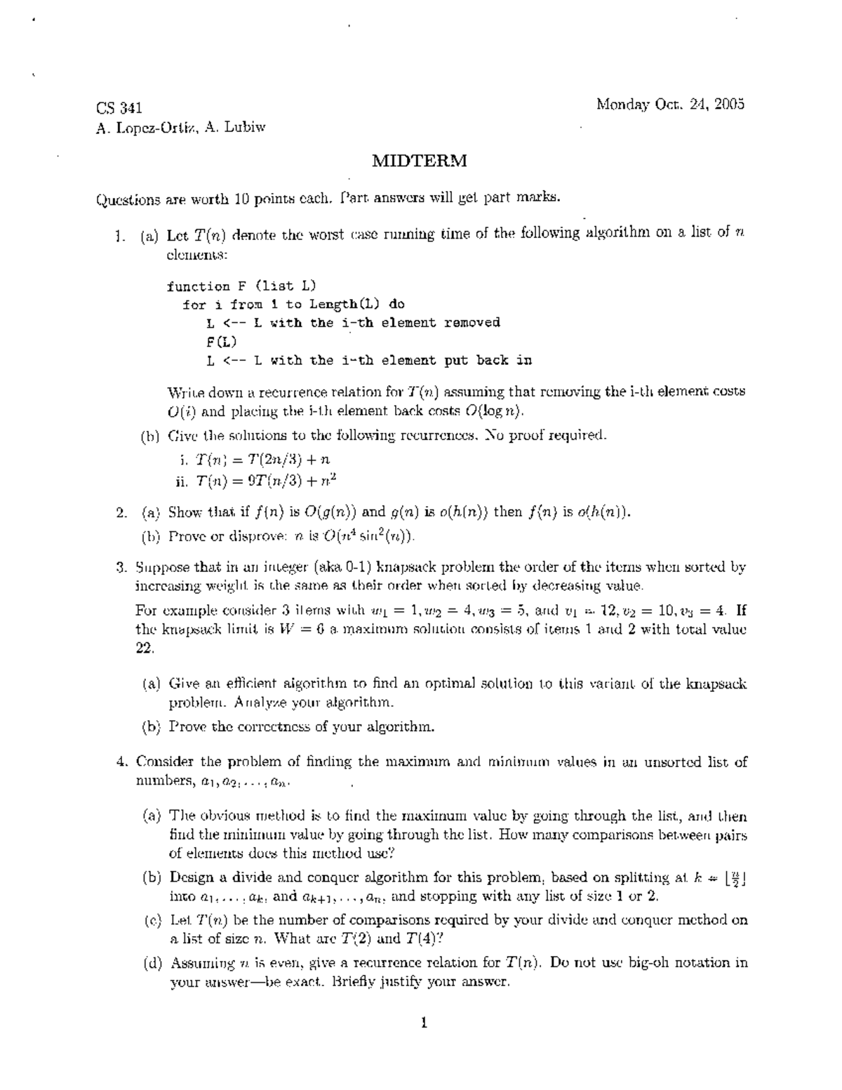 Exam 23 December 2002, questions - CS 341 Monday Oct. 247 2005 A. A ...