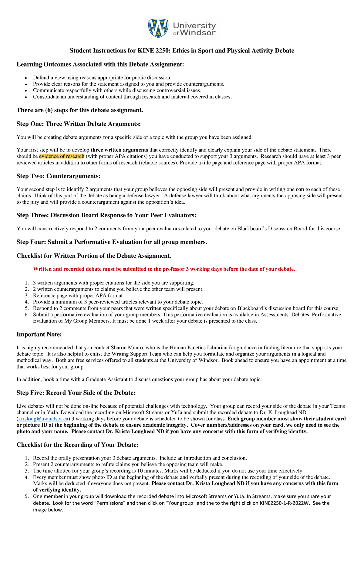 Student Instructions for Ethics Debate - Student Instructions for KINE ...