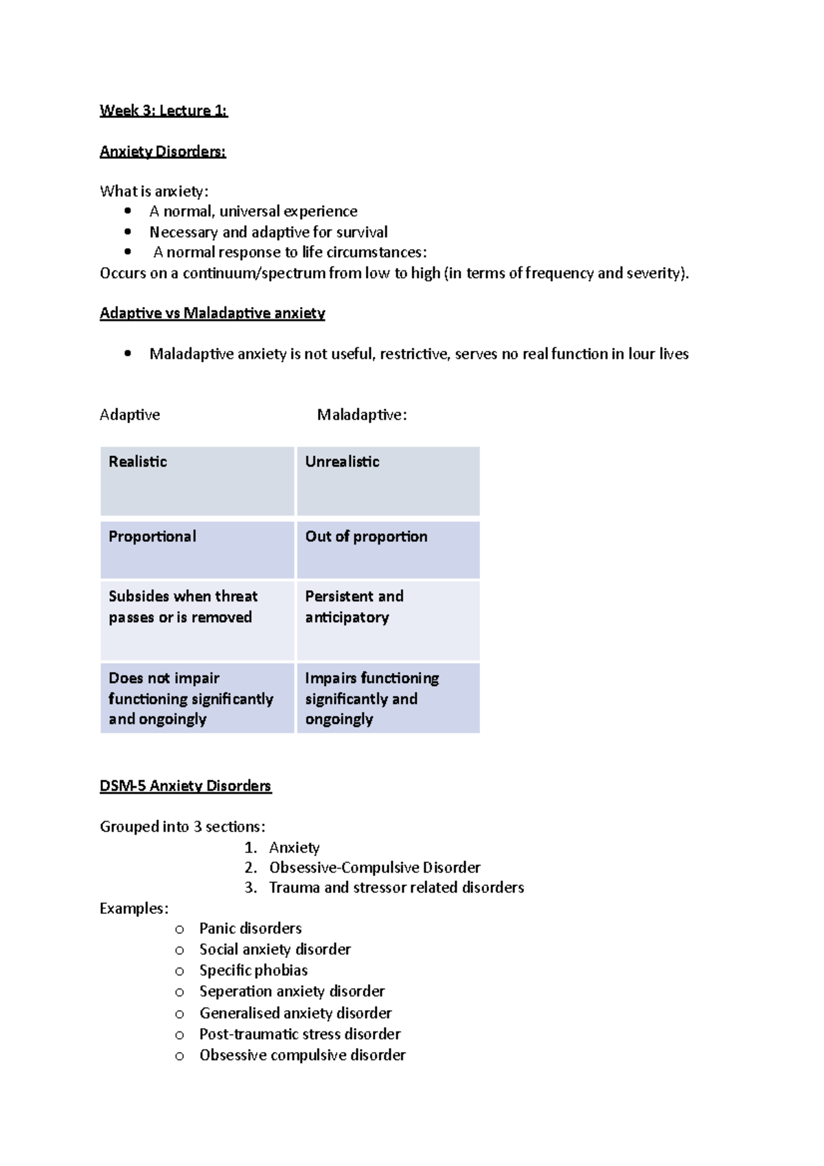 Anxiety Disorders - Week 3: Lecture 1: Anxiety Disorders: What is ...