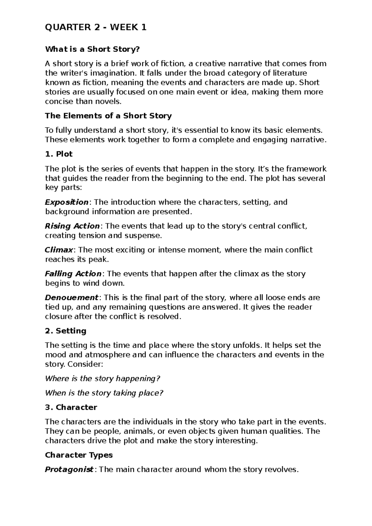Reading Material - What is a Short Story - QUARTER 2 - WEEK 1 What is a ...