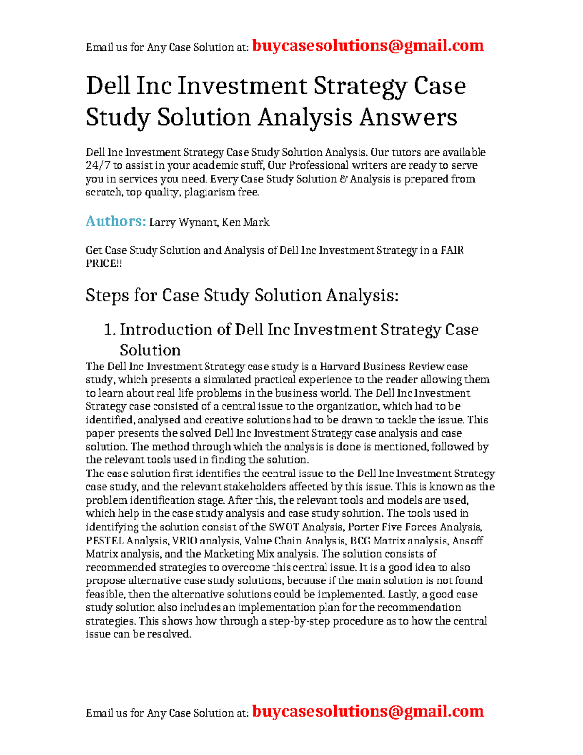 Case Solution Dell Inc Investment Strategy - Dell Inc Investment ...
