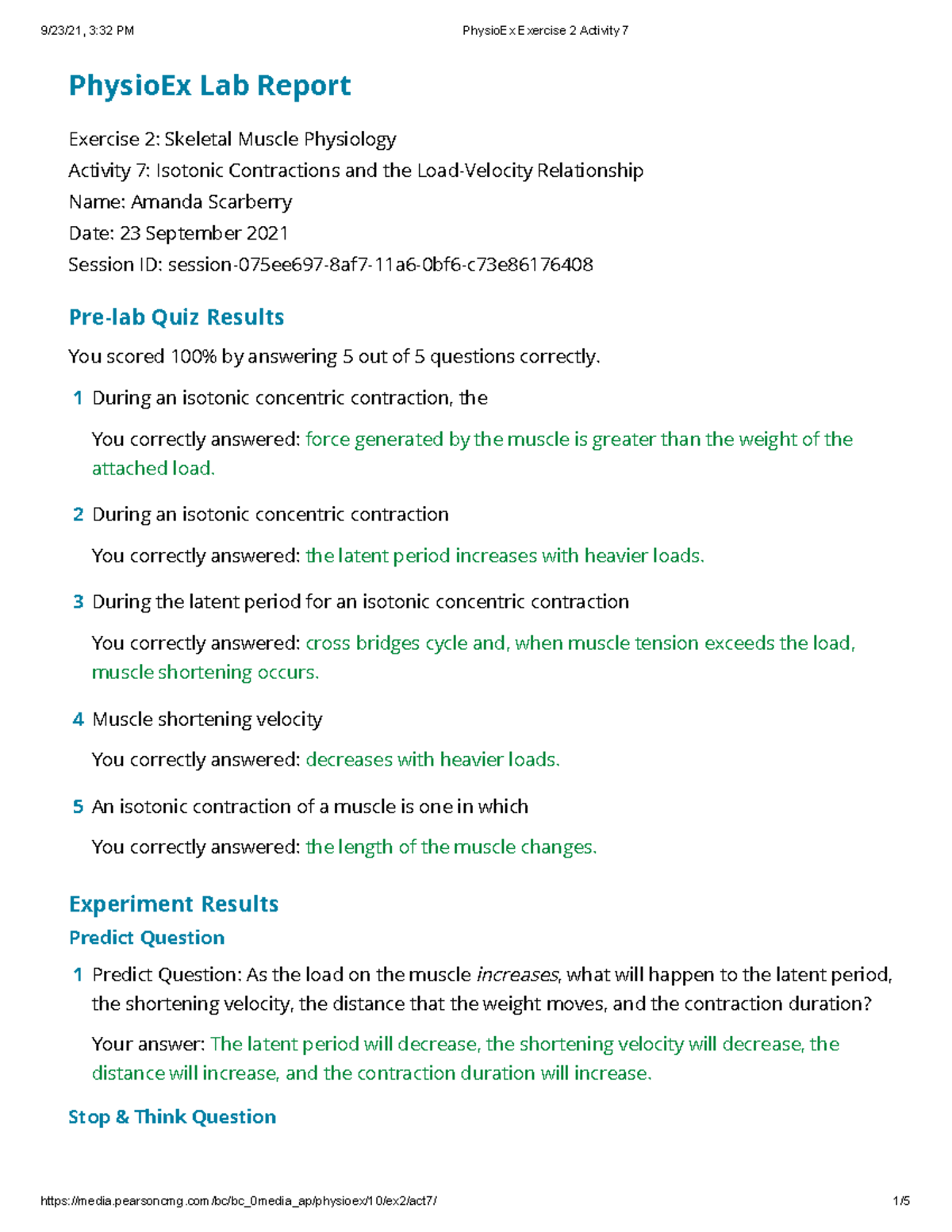 Lab Report Physio Ex Exercise 2 Activity 7 - HSC207 - Jersey College ...