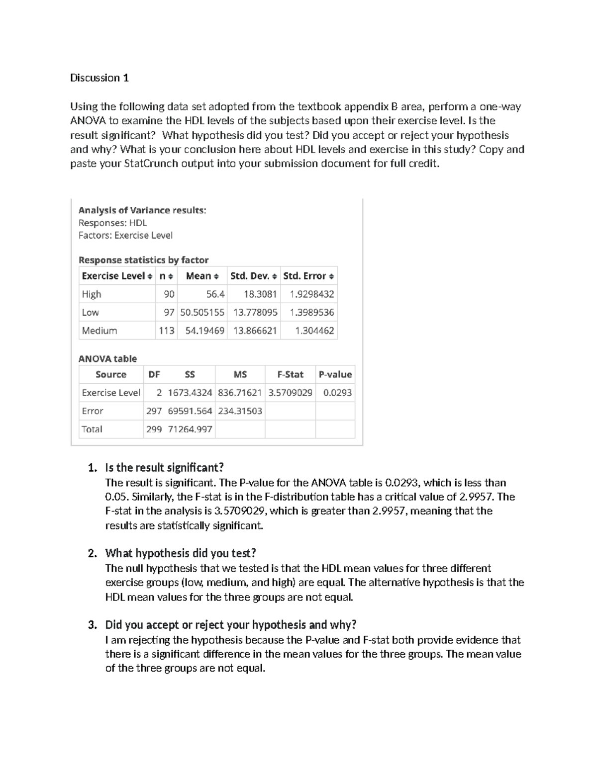 Week 3 Discussion 1 - Discussion 1 Using the following data set adopted ...