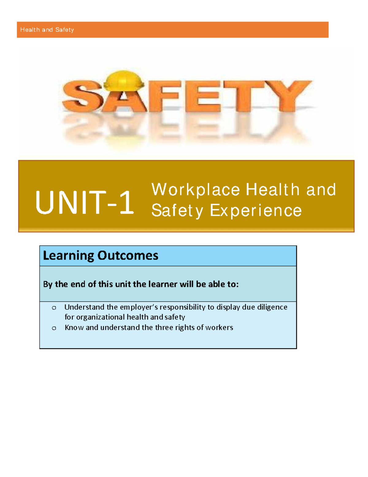 1656412772 Unit 1 Workplace Health and Safety Experience (1) - Learning ...