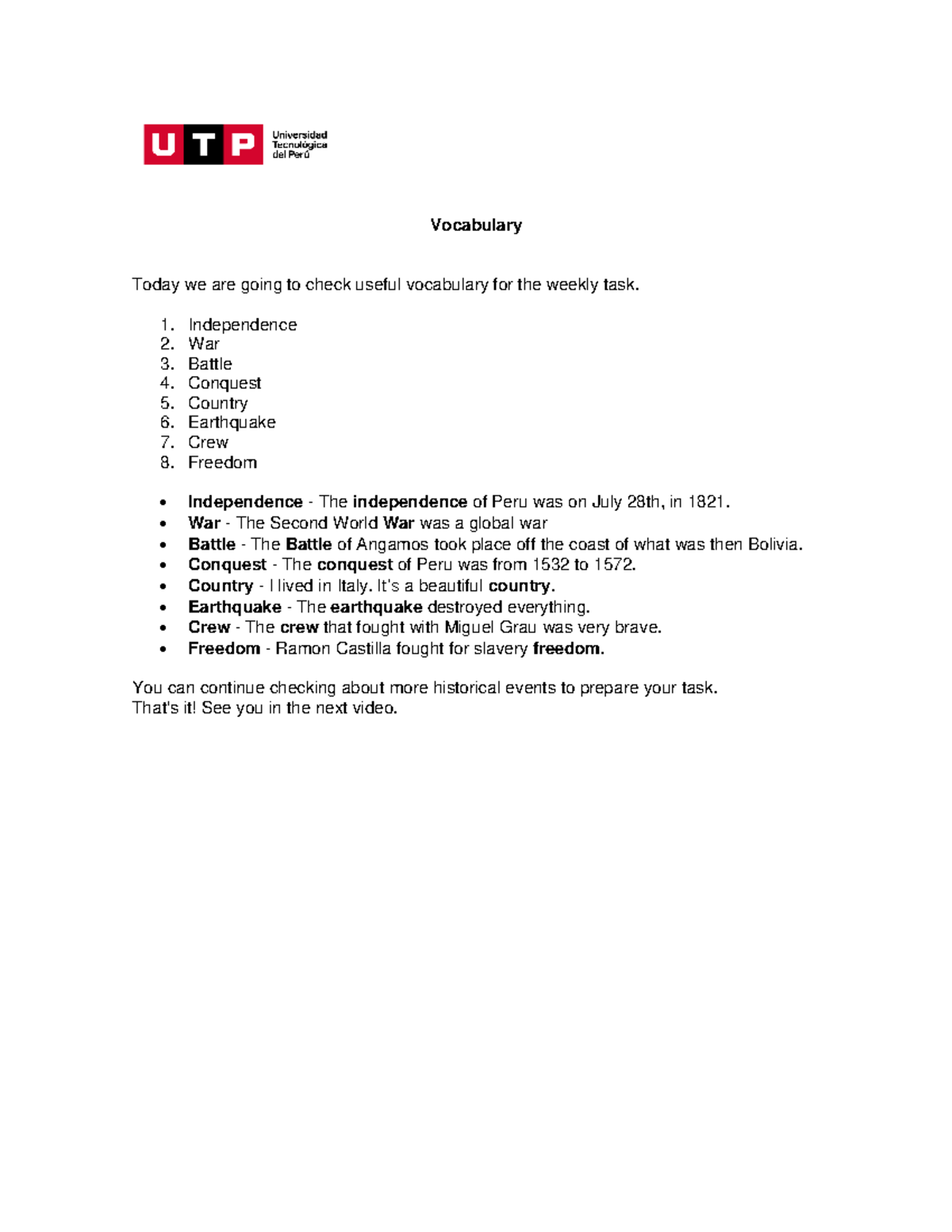 Week 5 - Script - Vocabulary - Vocabulary Today we are going to check ...