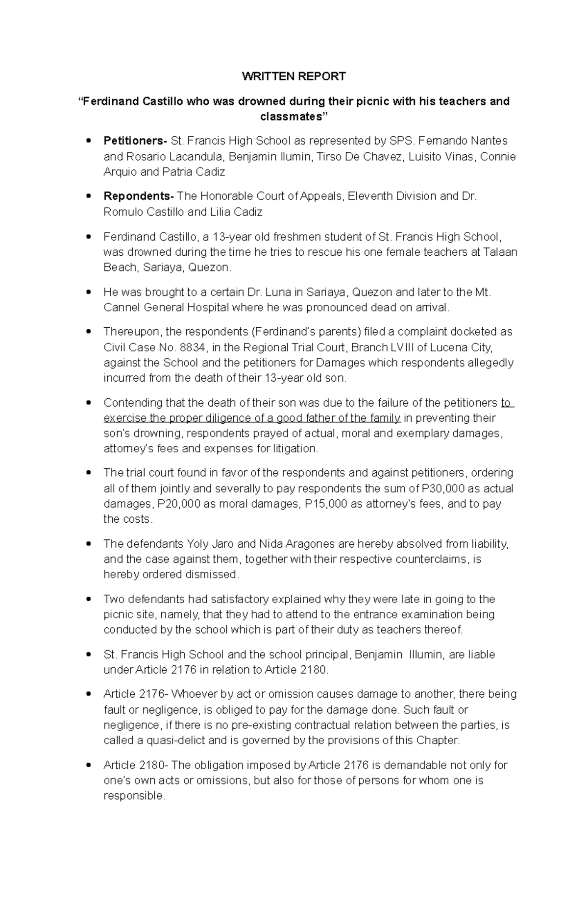 Written Report about Annotated Case - WRITTEN REPORT “Ferdinand ...