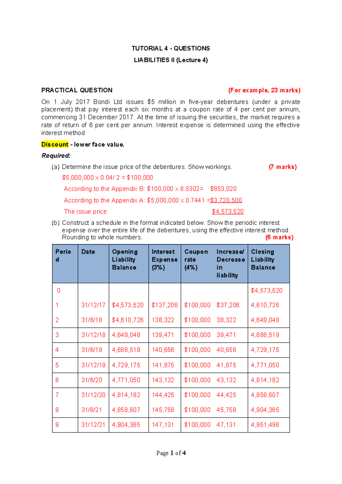 L4 Tutorial Questions Liabilities Ii Tutorial 4 Questions Liabilities Ii Lecture