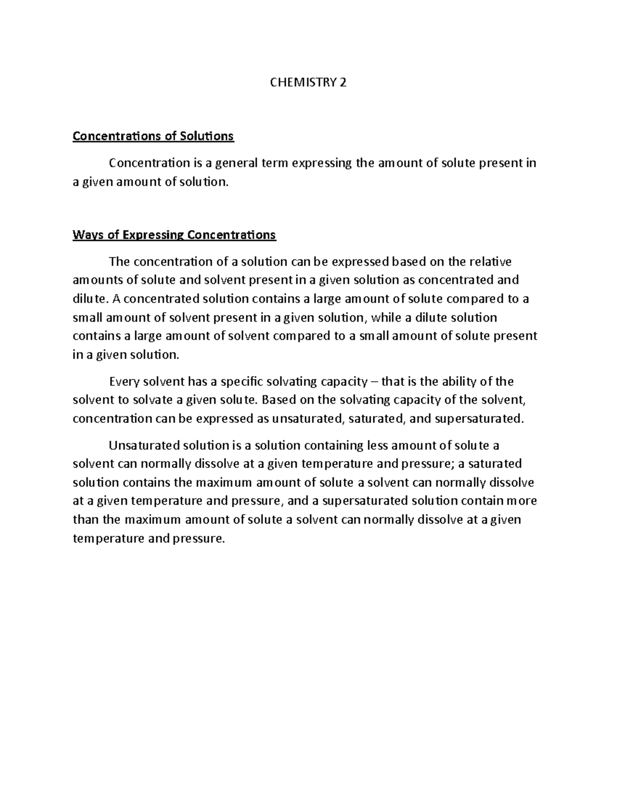 Notes 4 - tfvytfy - CHEMISTRY 2 Concentrations of Solutions ...