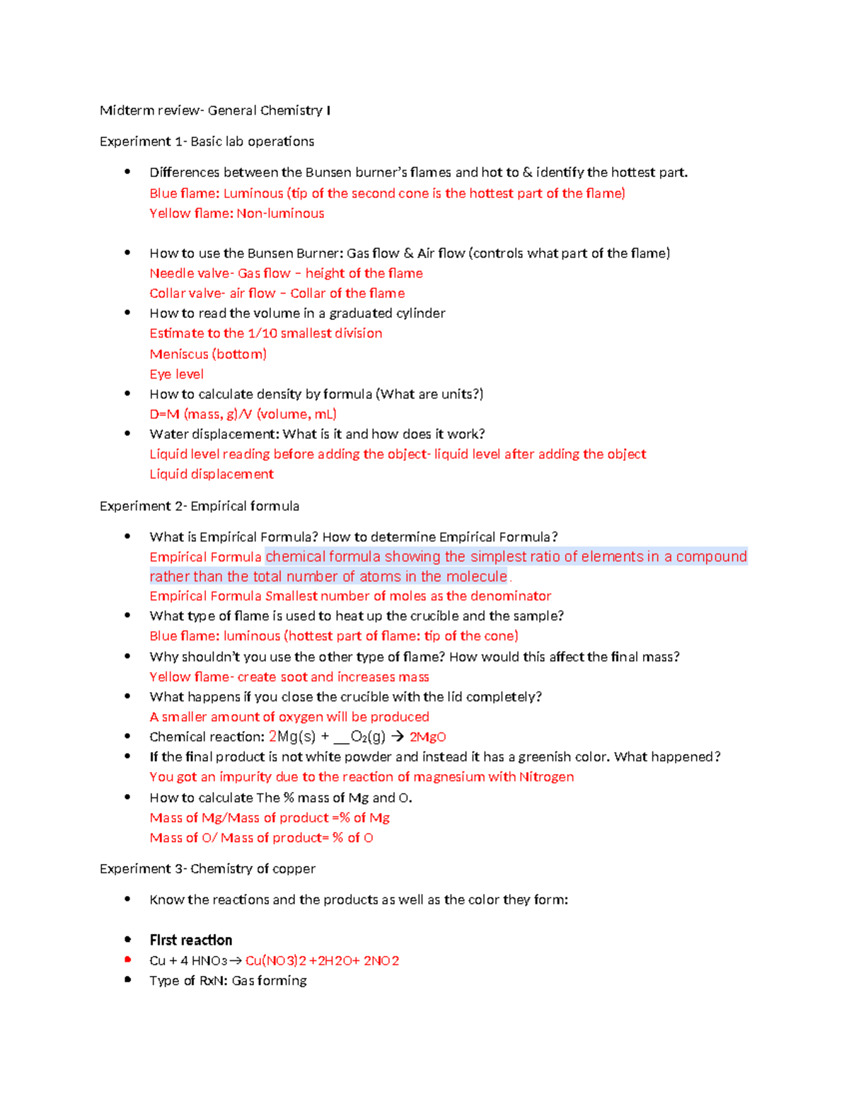 Midterm study guide Answers - Midterm review- General Chemistry I ...