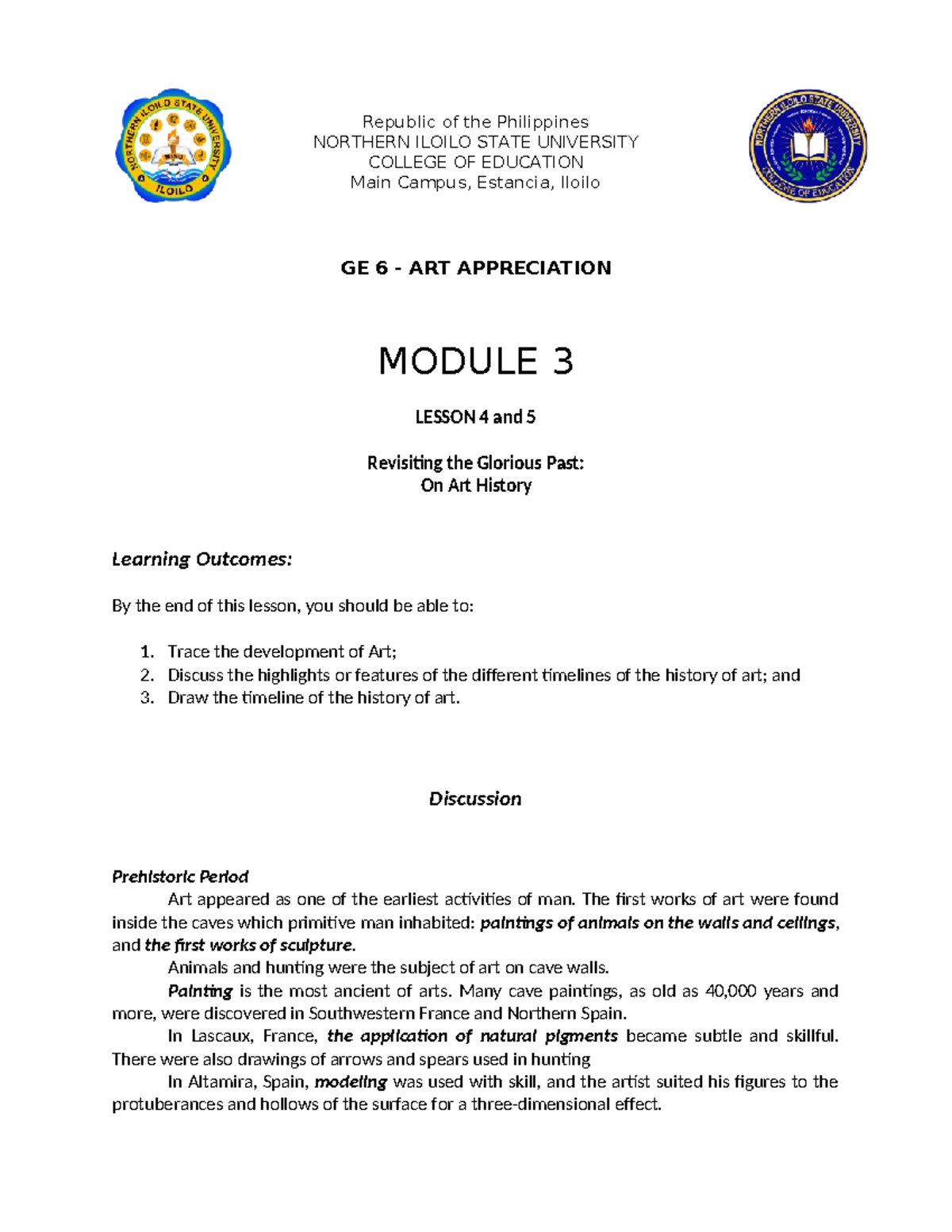 GE 6 ART Module 3 - notes for your advance study. - Republic of the ...