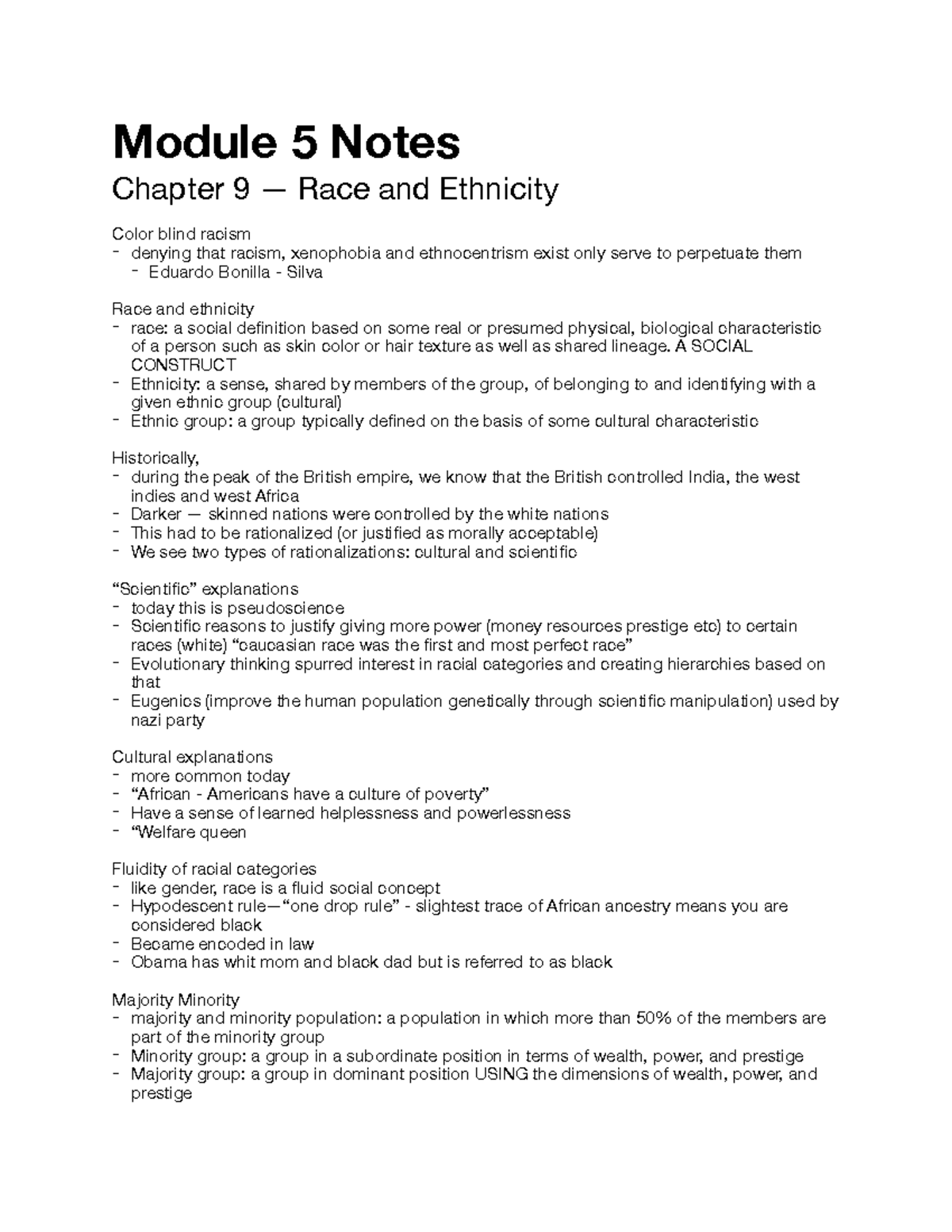Mod 5 Notes - Rogers - Module 5 Notes Chapter 9 — Race and Ethnicity ...