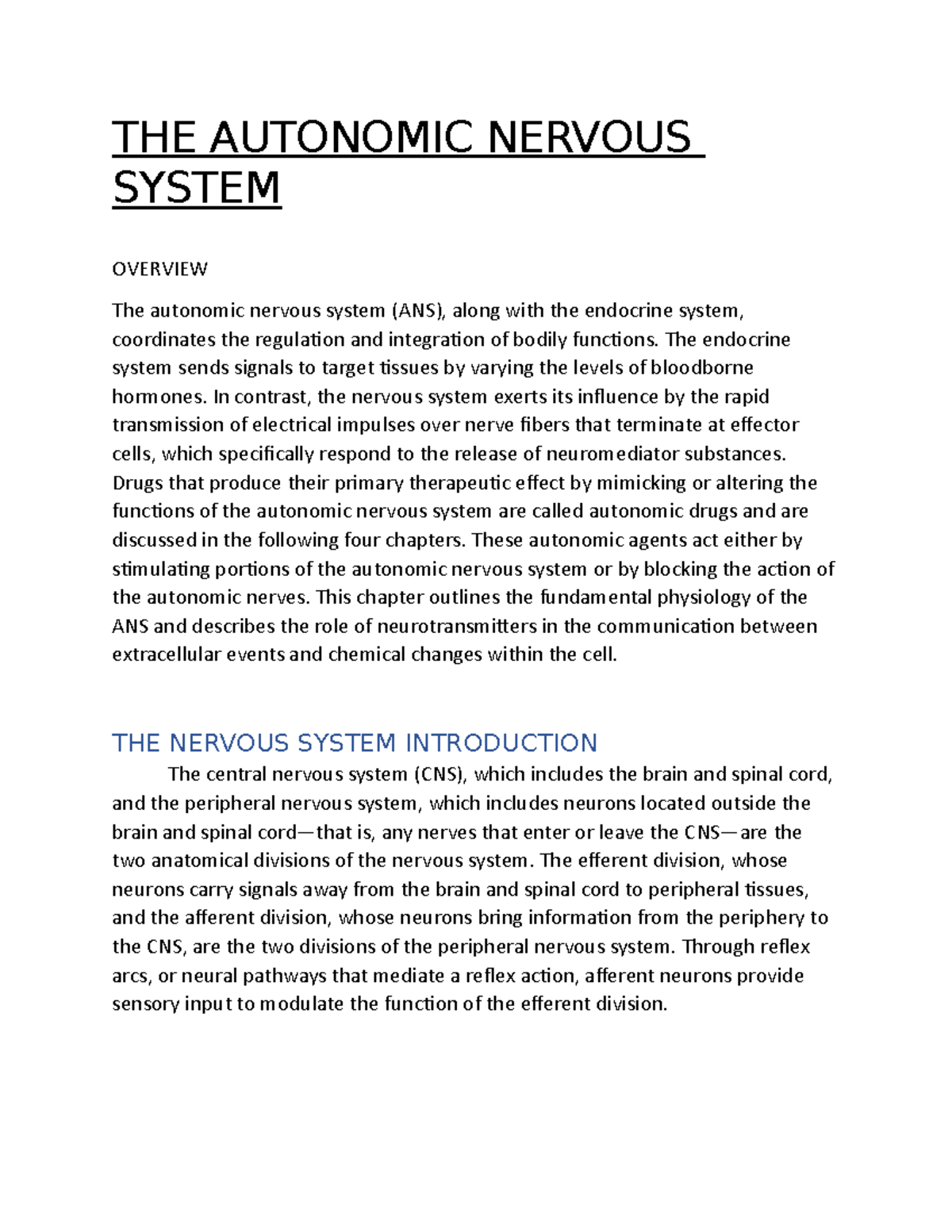 THE Autonomic Nervous System'S Anatomy AND Physiology - THE AUTONOMIC ...