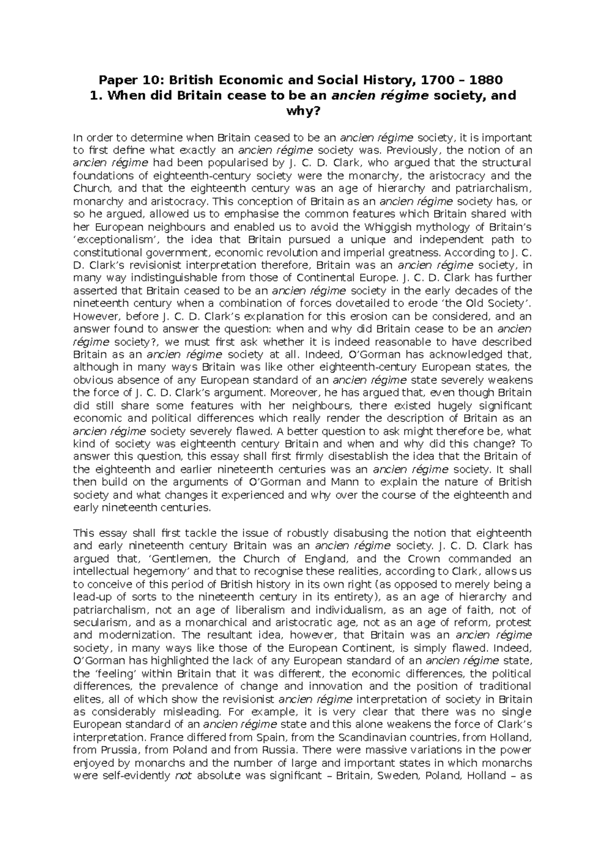 Social class in 18th century Britain - Paper 10: British Economic and ...