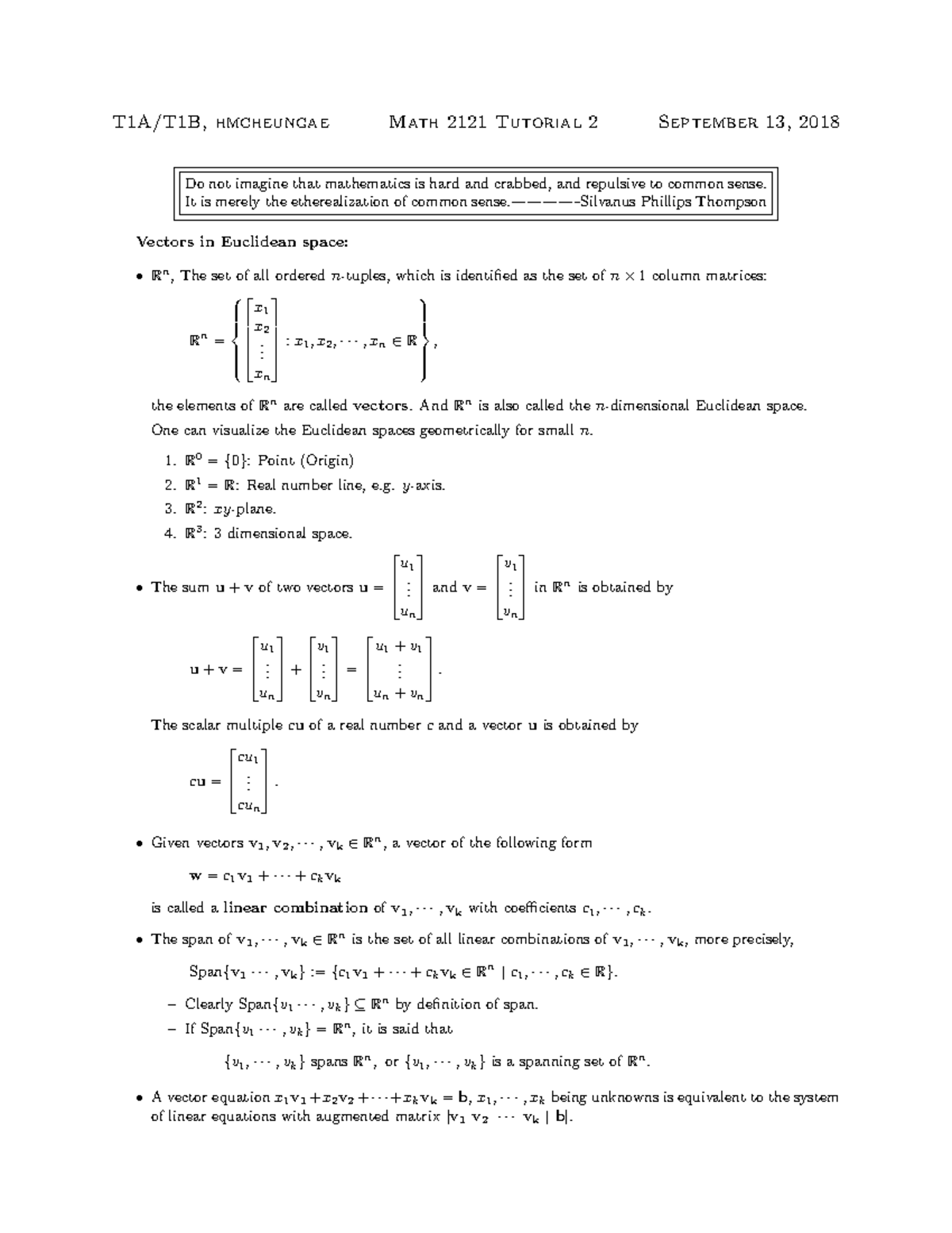 MATH 2121 Tutorial 02 classwork - hmcheungae Math 2121 Tutorial 2 ...