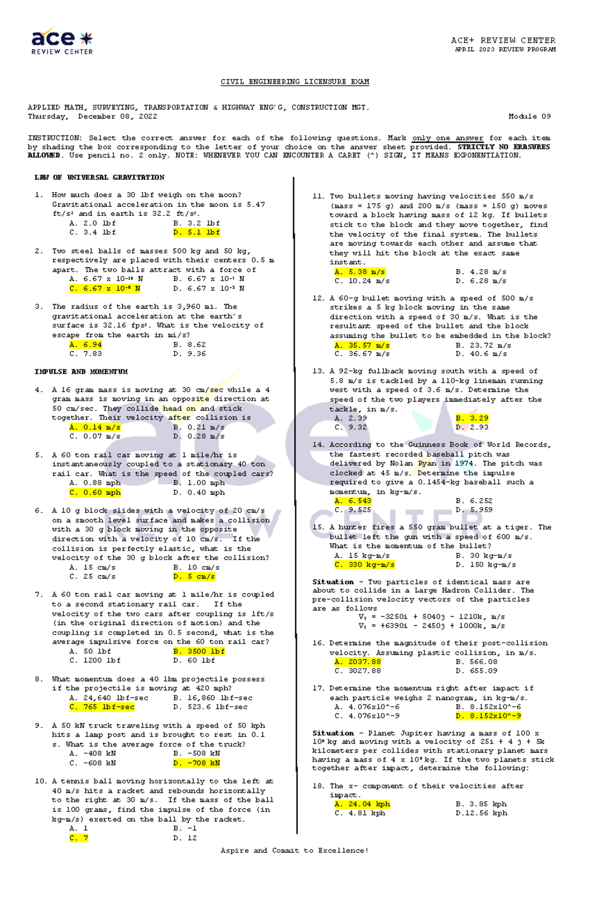 CE Module 9 - Physics (Answer Key) - APRIL 2023 REVIEW PROGRAM CIVIL ...