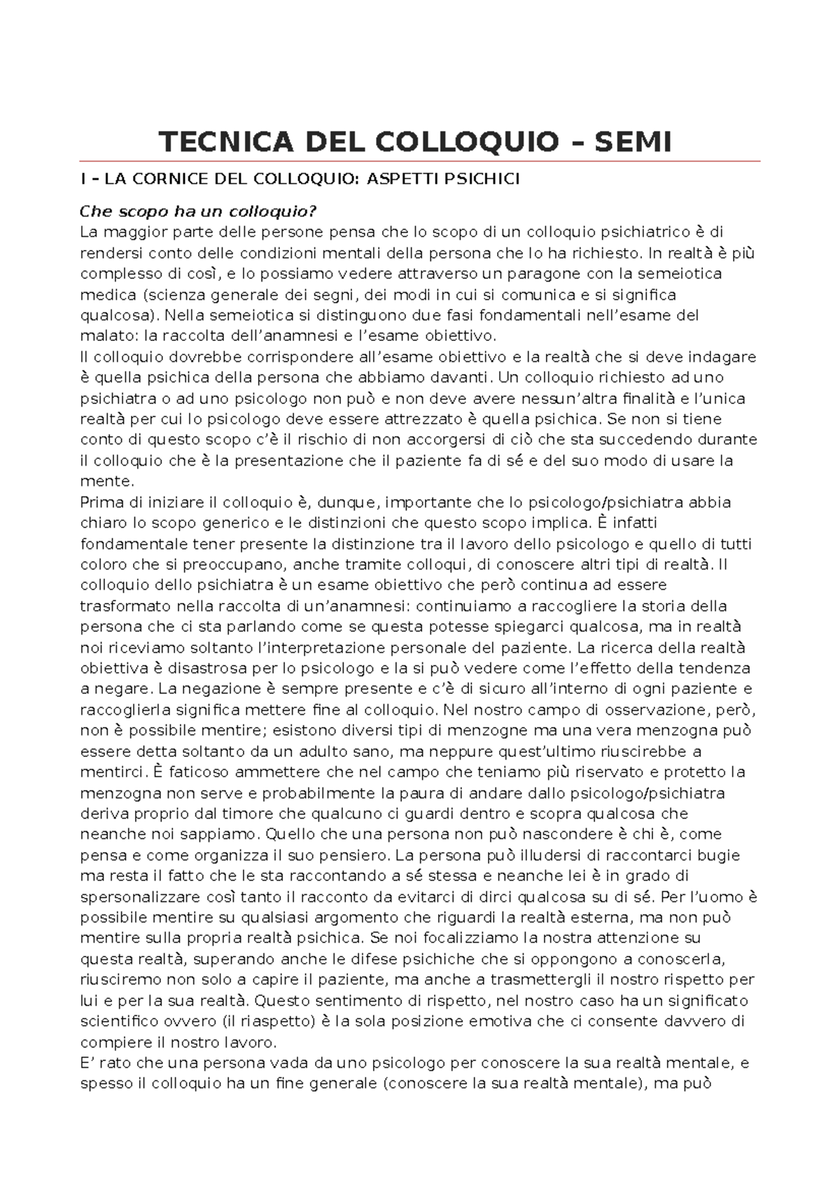 Tecnica del colloquio - semi - TECNICA DEL COLLOQUIO – SEMI I – LA ...