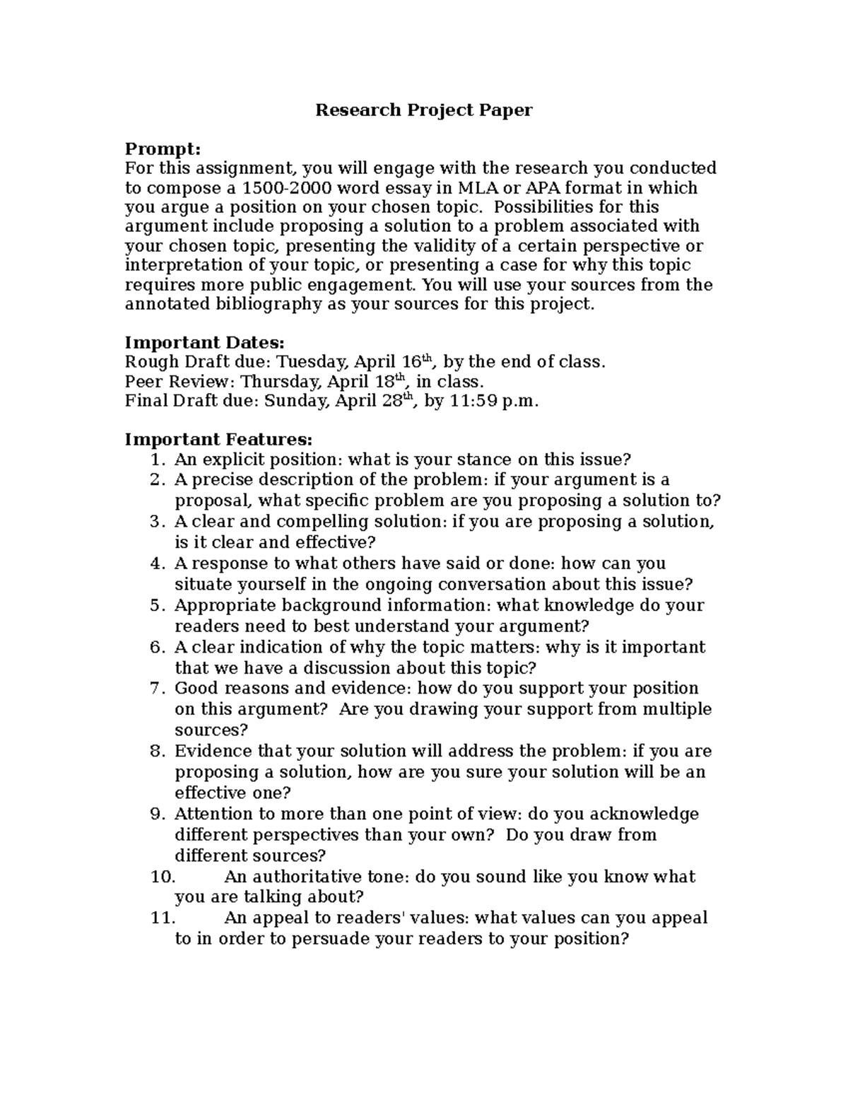 Research Project Paper TR Class - Research Project Paper Prompt: For ...