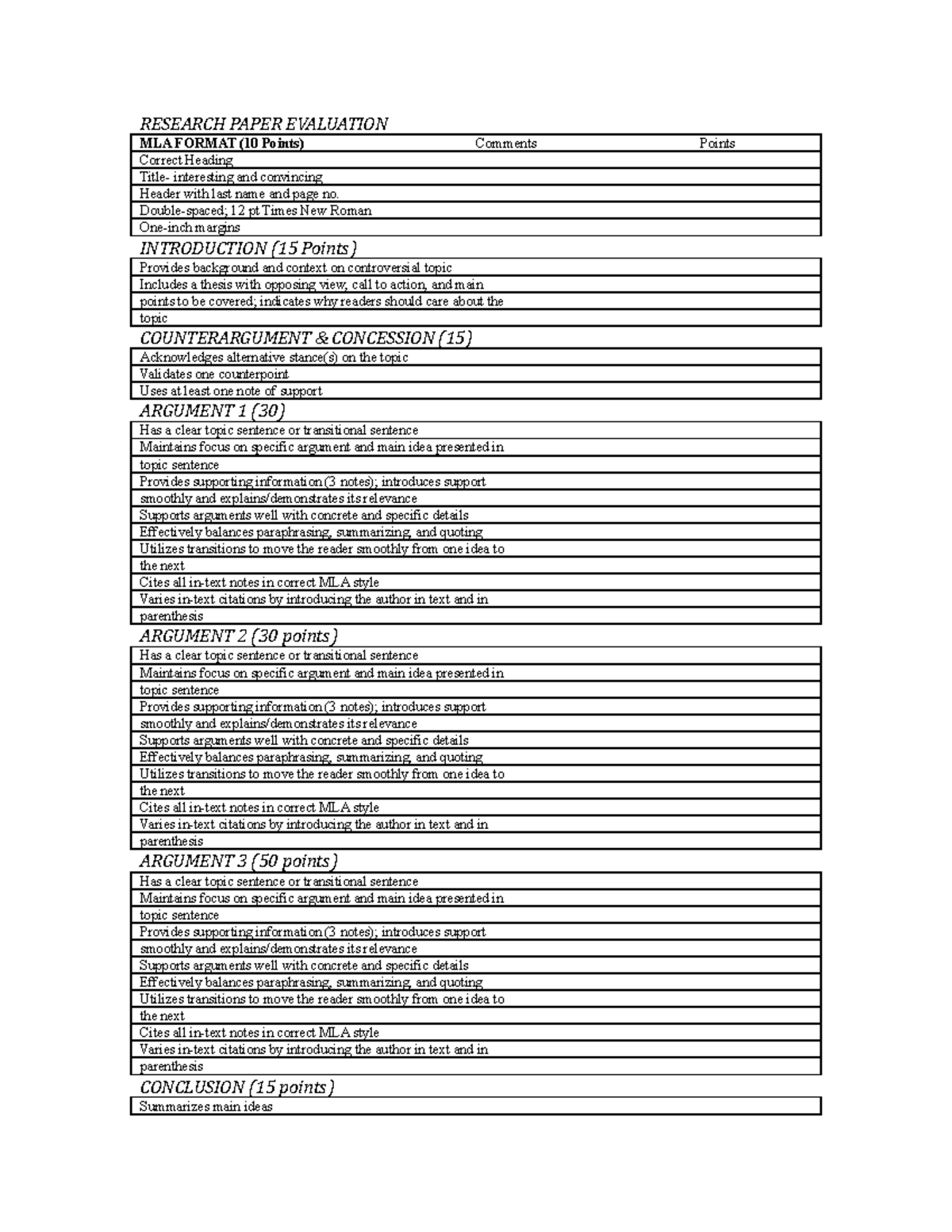 Research Paper Evaluation - RESEARCH PAPER EVALUATION MLA FORMAT (10 ...