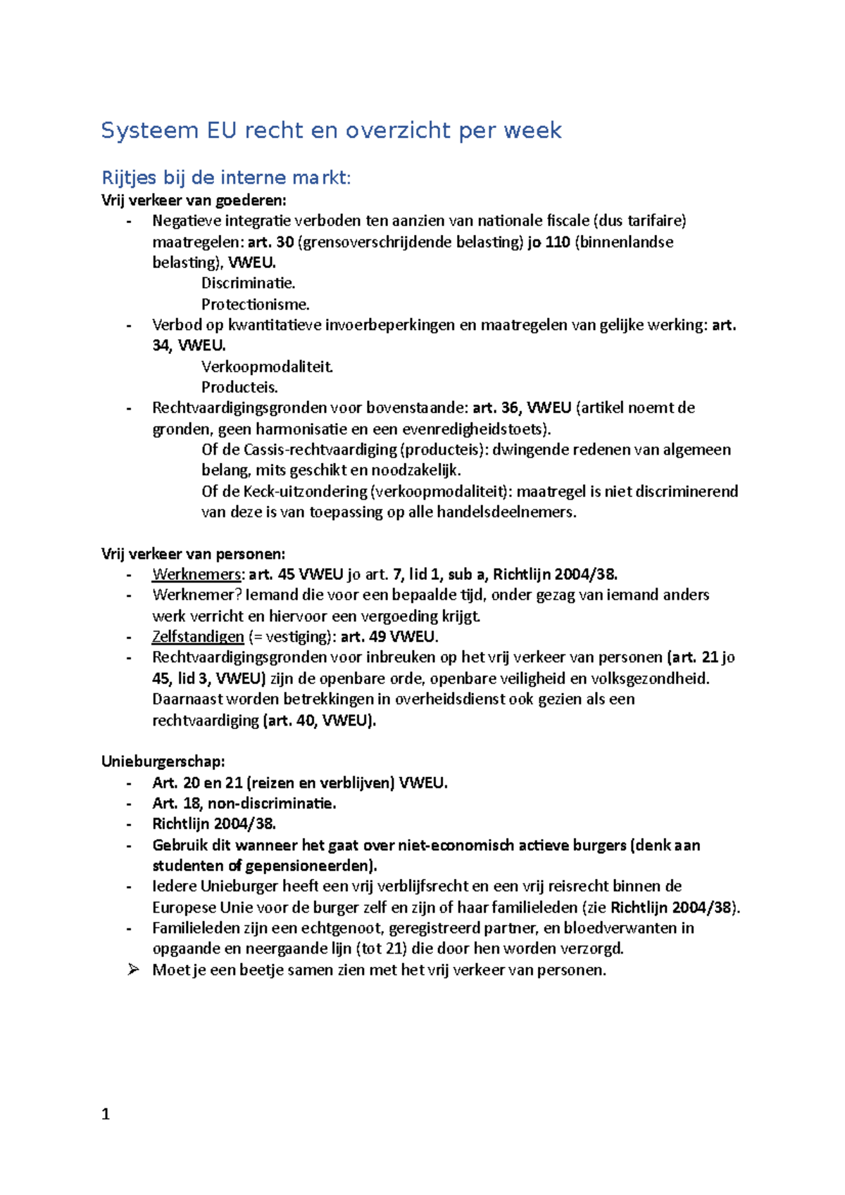 Schema's en overzicht per week - Systeem EU recht en overzicht per week ...