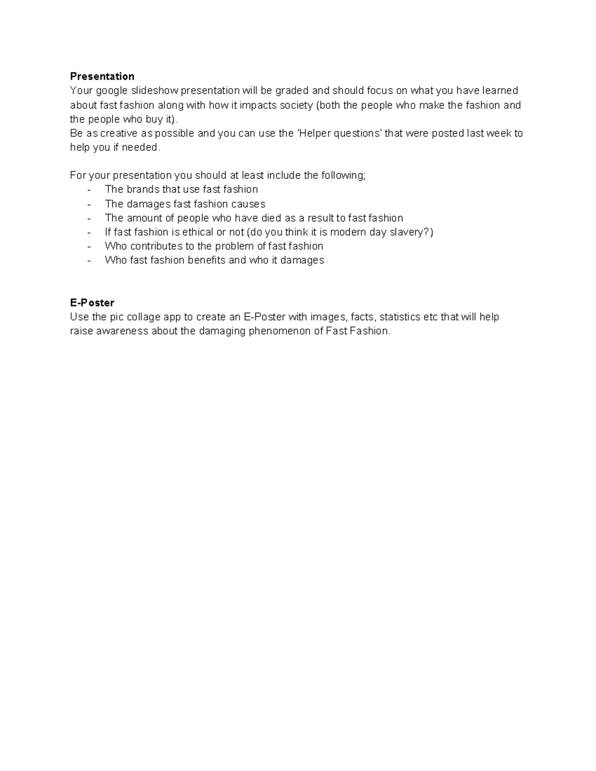 Fast Fashion E-Poster and Presentation - Presentation Your google ...