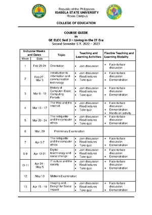 GE ELEC LEA 1 - Living-in-the-IT-Era syllabus NEW Format - ISUR-CCJ-Syl- Revision : 2 Republic ...