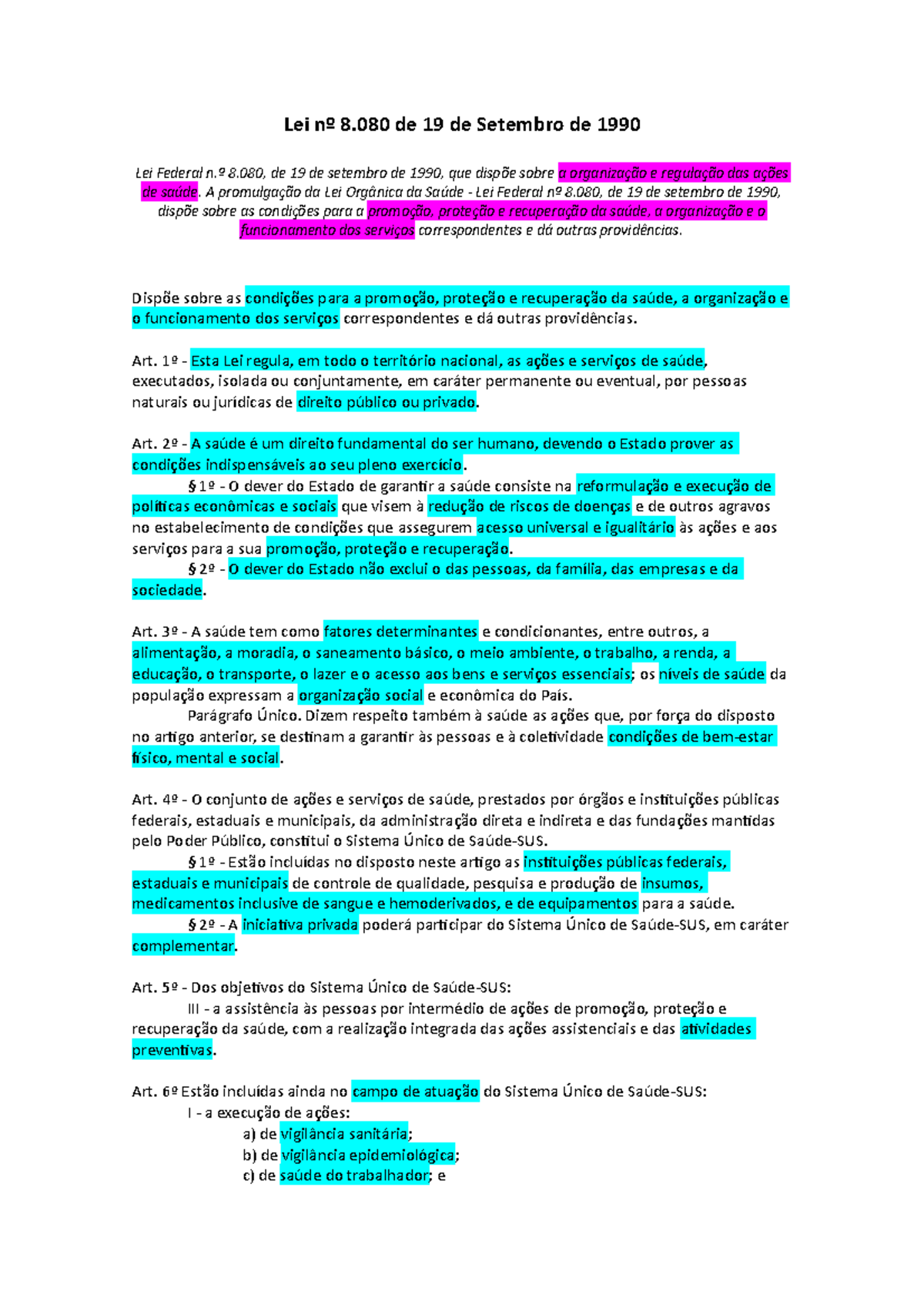 Lei nº 8 - resumo - Lei nº 8 de 19 de Setembro de 1990 Lei Federal n.º ...