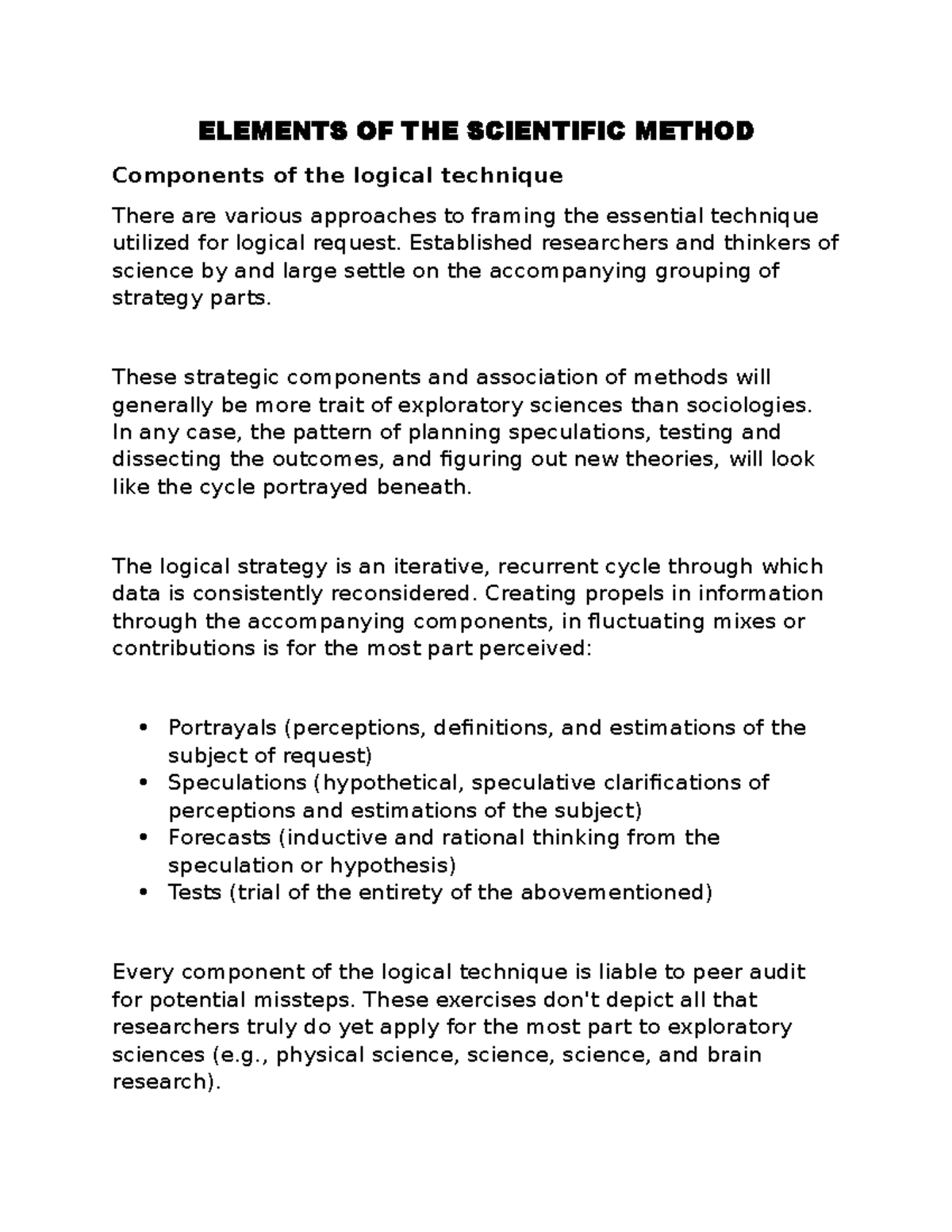 Elements of the scientific method - ELEMENTS OF THE SCIENTIFIC METHOD ...