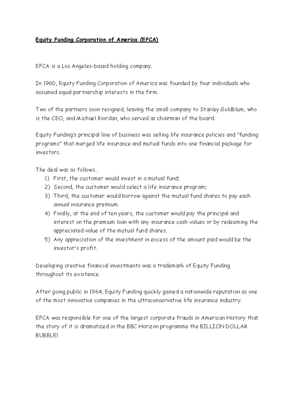 AA Script for presentation - Equity Funding Corporation of America ...