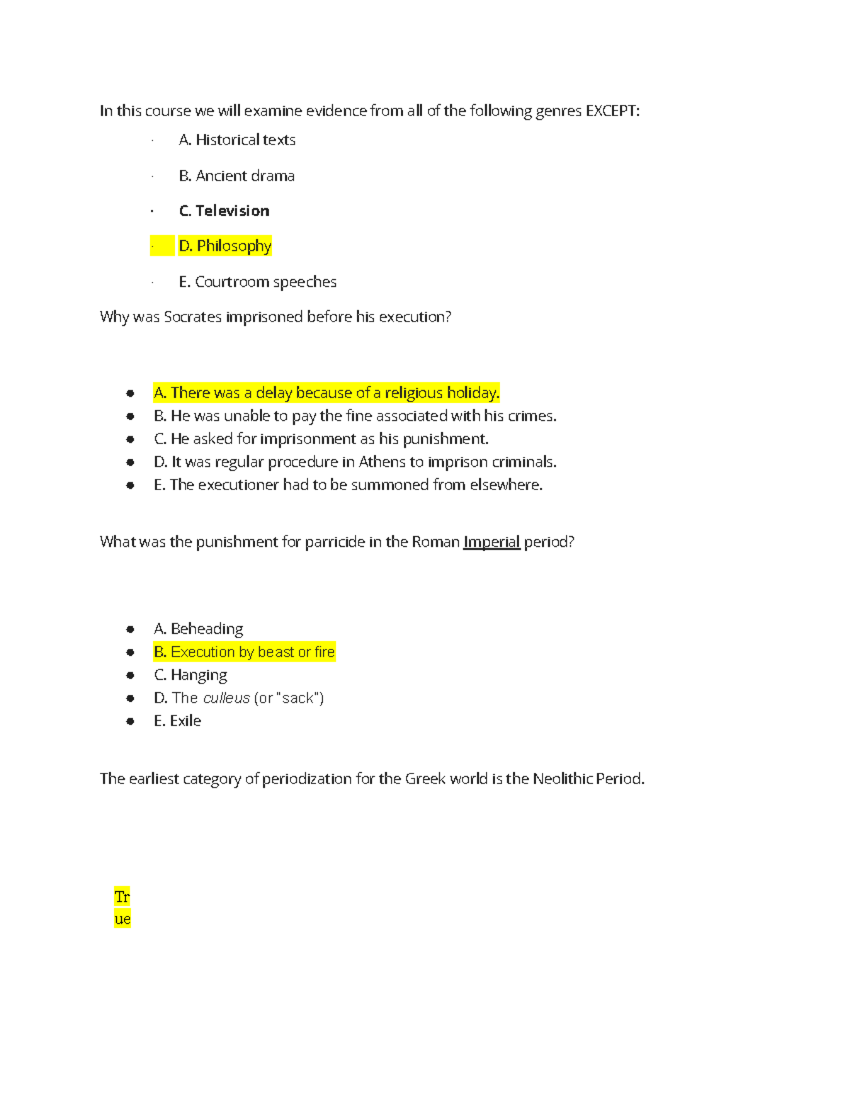 Copy of Smoley’s Test Banks - Classics 2301 - In this course we will ...