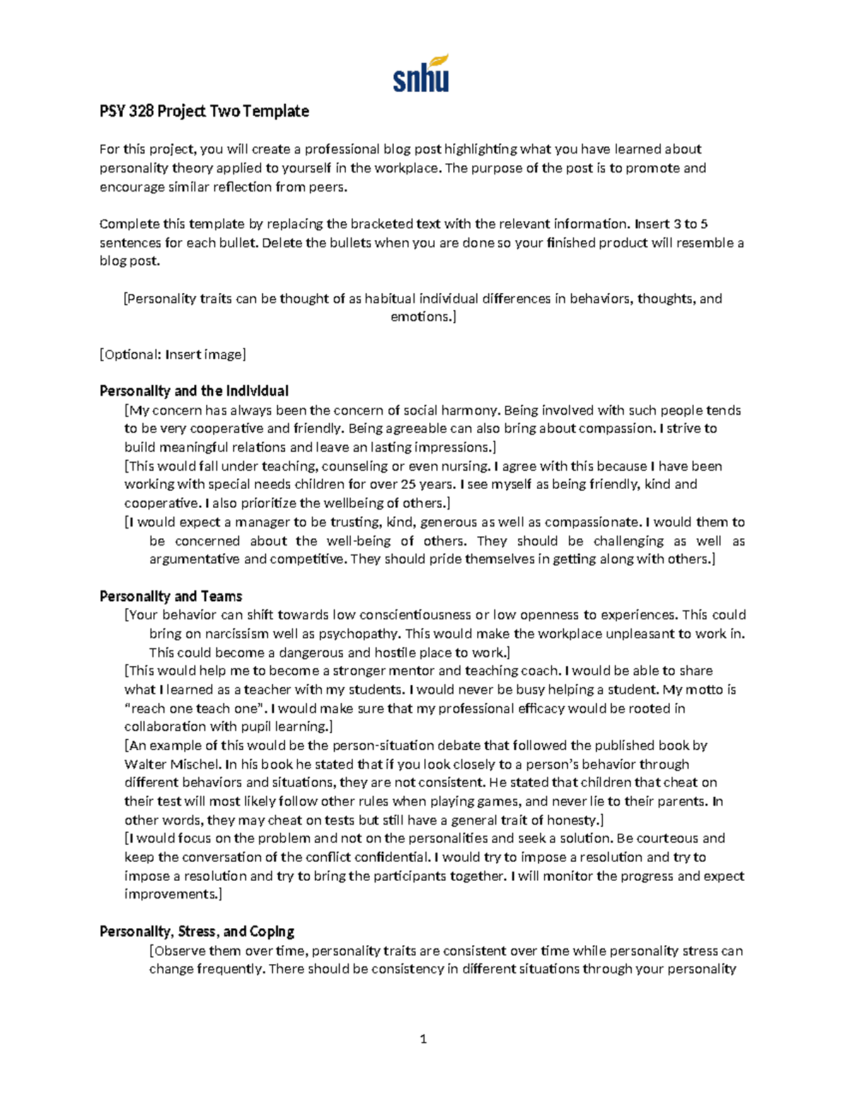 Project 2 - complete paperwork - PSY 328 Project Two Template For this ...