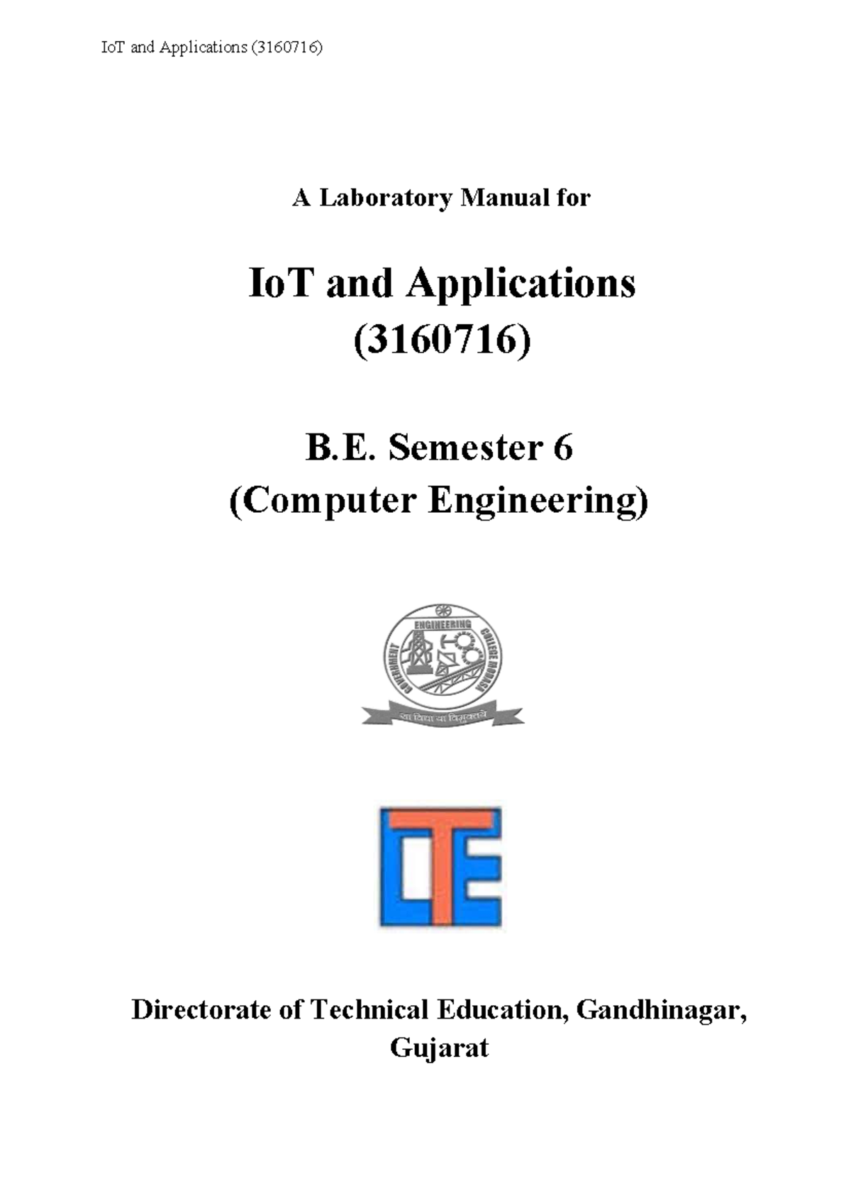 IOT Lab Manual - description of all practical - IoT and Applications (3160716) A Laboratory ...