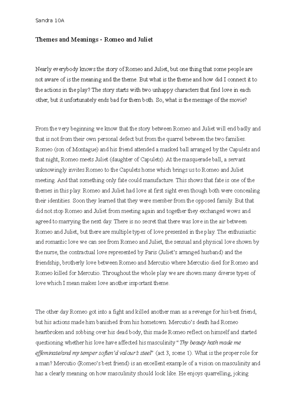 Romeo and Juliet - But what is the theme and how did I connect it to ...