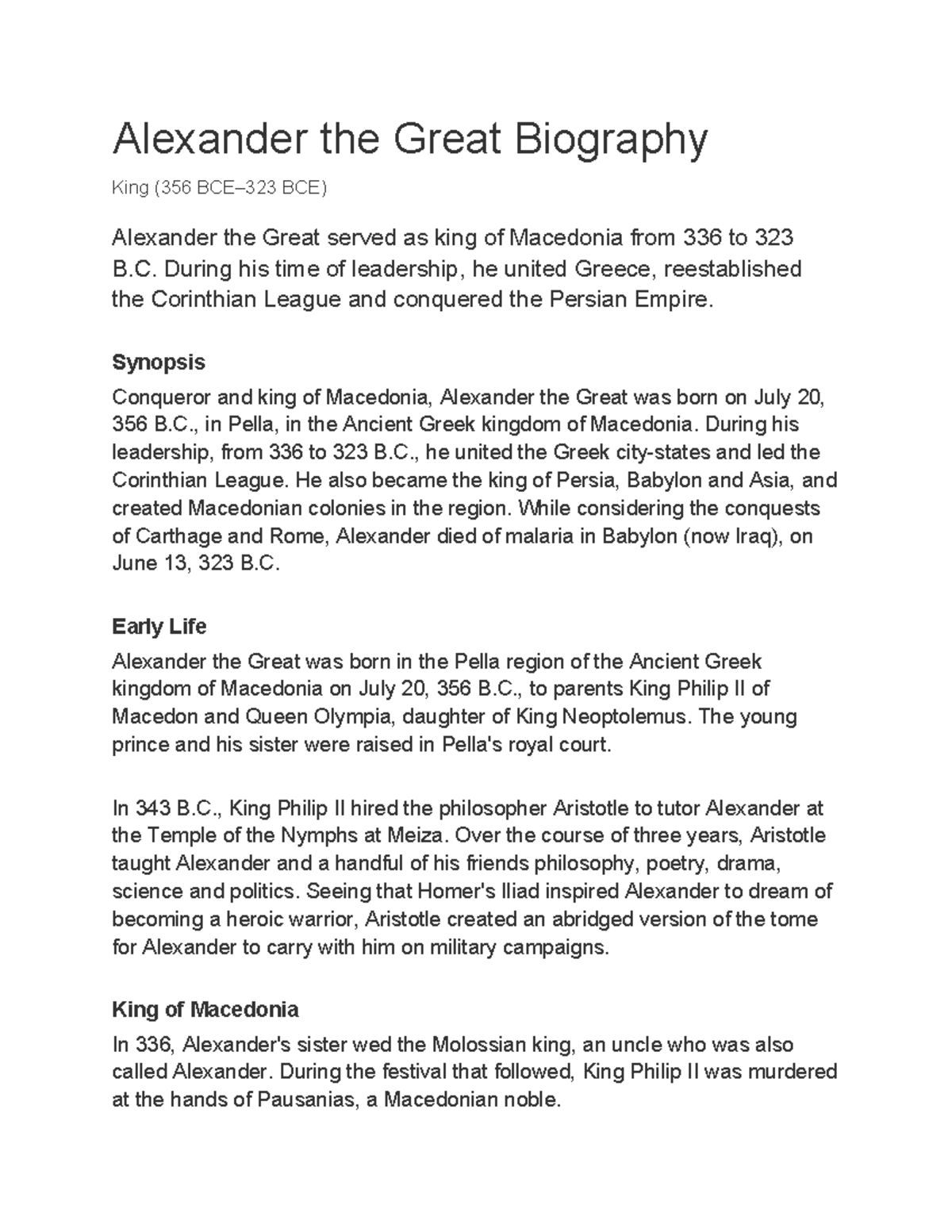 Alexander Article - It is for World History - Alexander the Great ...