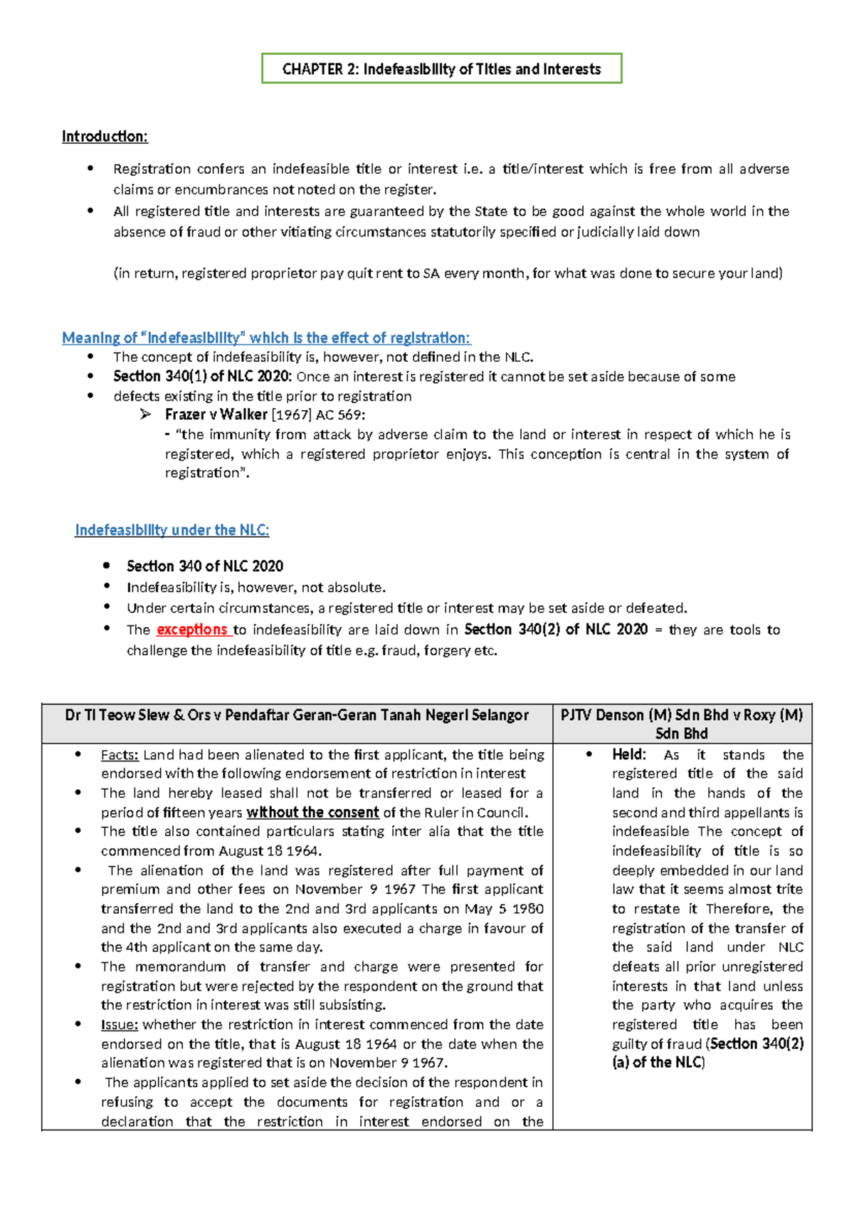Chapter 2 - Introduction: Registration confers an indefeasible title or ...