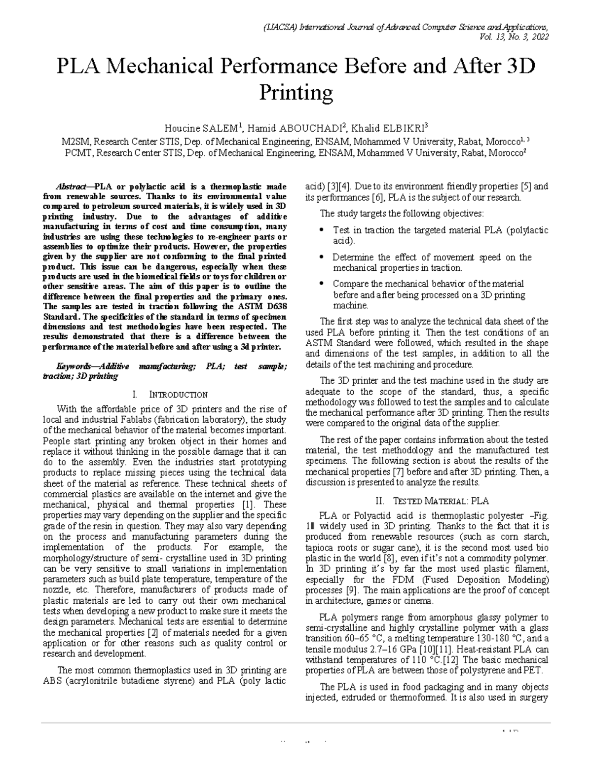 PLA Mechanical Performance Before and After 3D Pri - Vol. 13, No. 3 ...